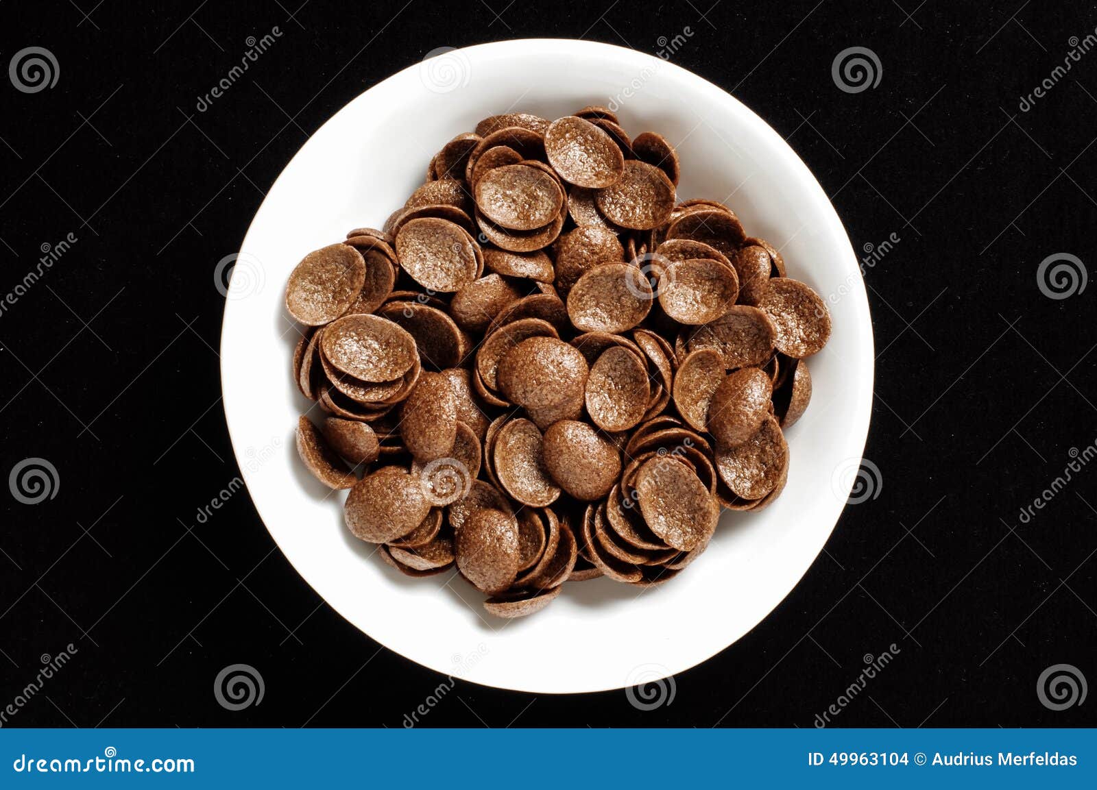 Bowl of Chrispy Chocolate Crunch Cornflakes Isolated on the Black ...