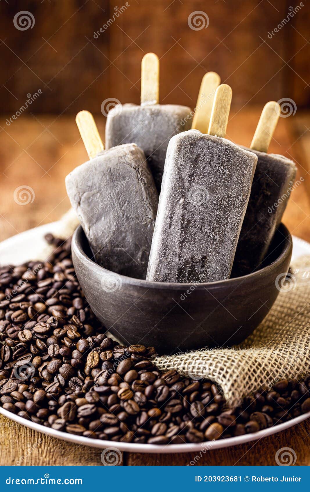 Bowl with Coffee Flavored Popsicles. Cold Dessert, Cappucino Popsicle ...