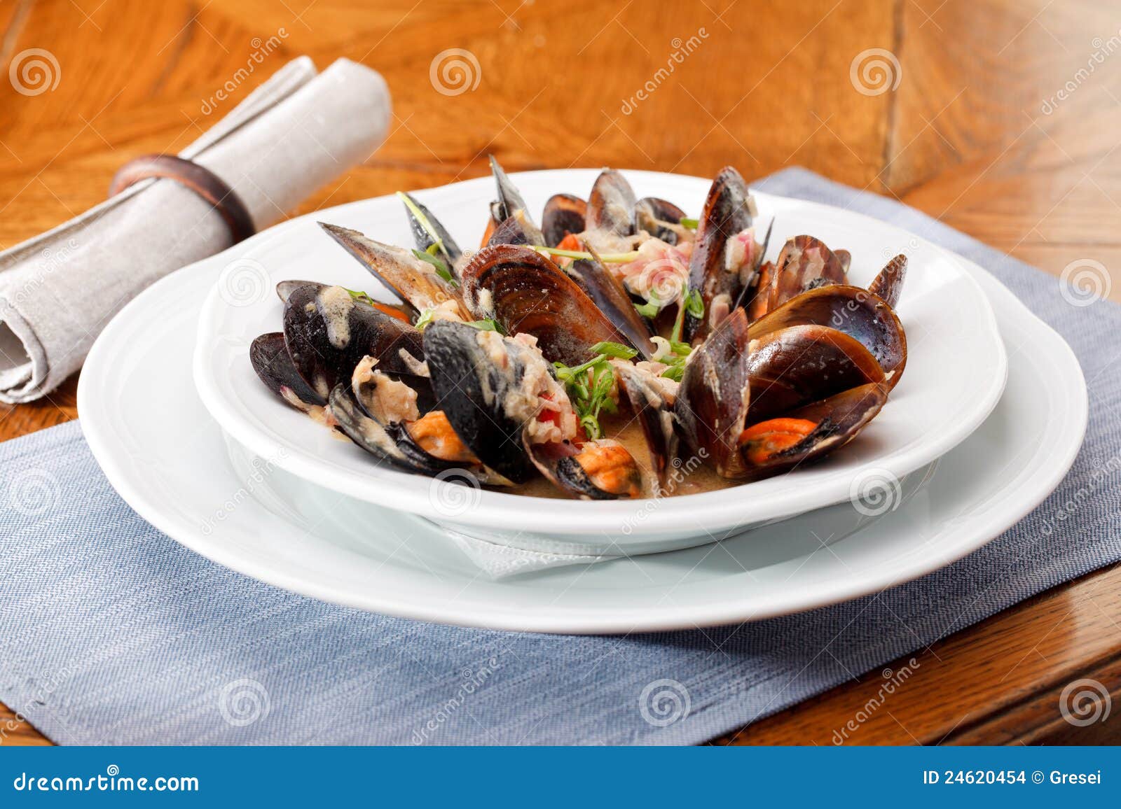 Bowl with cooked mussels stock photo. Image of shellfish - 24620454