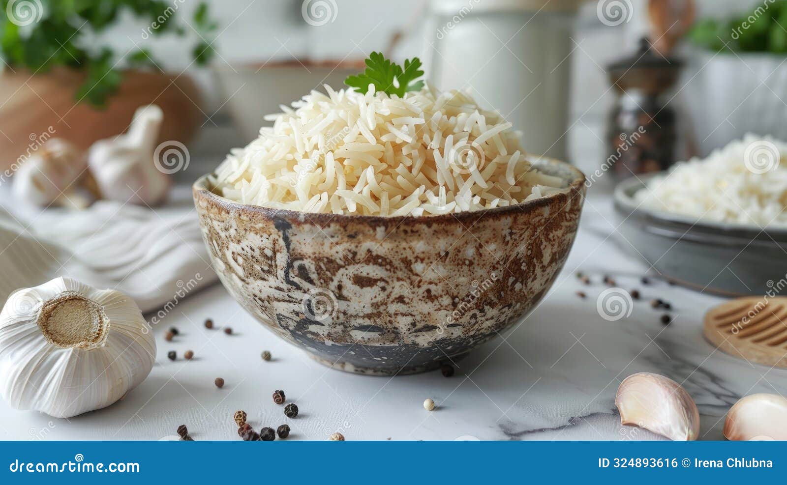 Bowl of Cooked Rice on a Kitchen Counter Stock Illustration ...