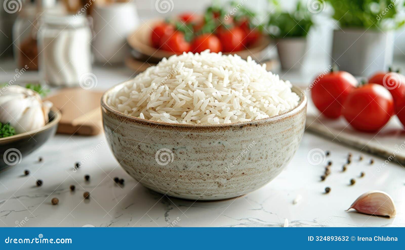 Bowl of Cooked Rice on a Kitchen Counter Stock Illustration ...