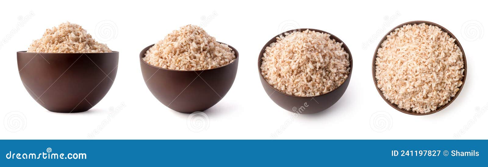 Bowl of Cooked Brown Rice in Different Angles, on White Stock Image ...