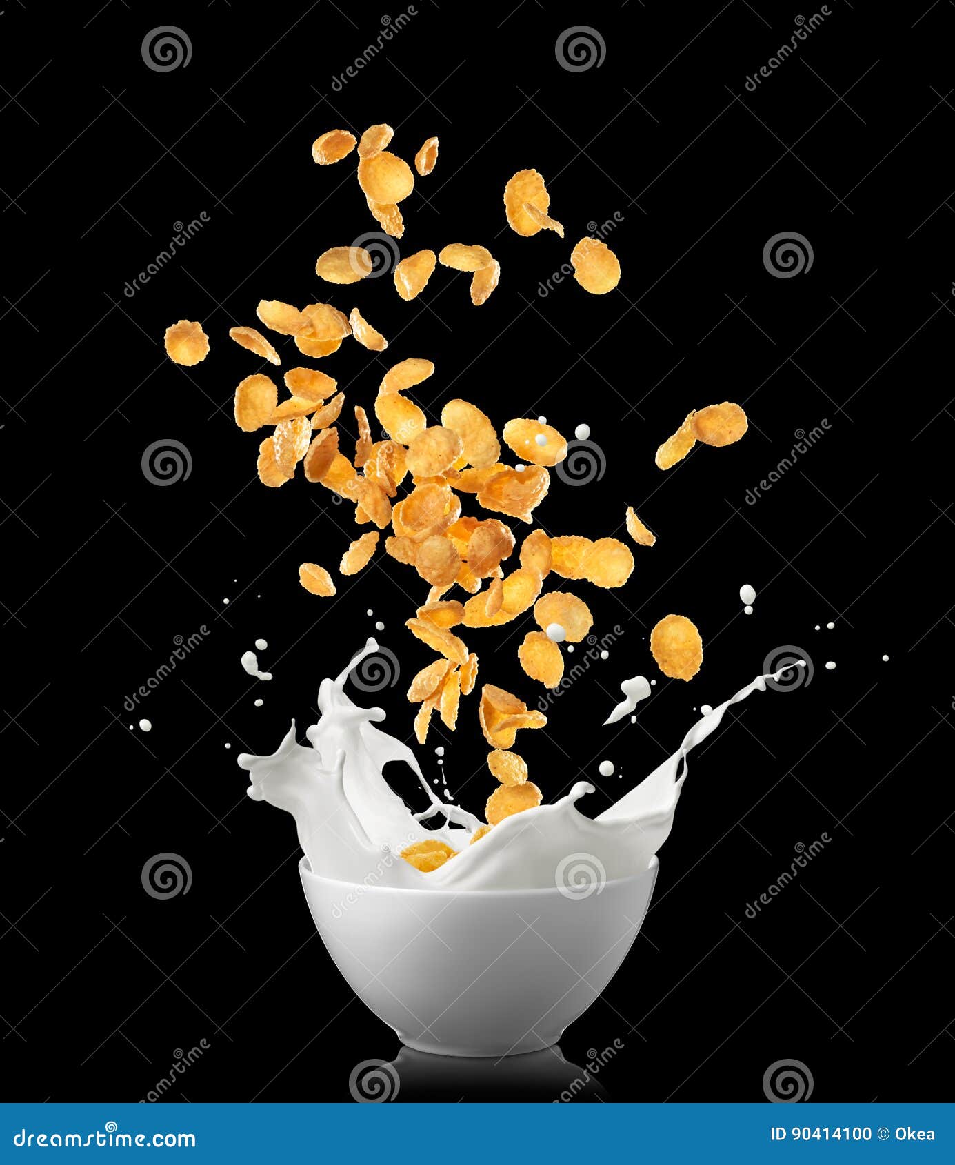 Bowl of corn flakes stock photo. Image of splash, healthy - 90414100