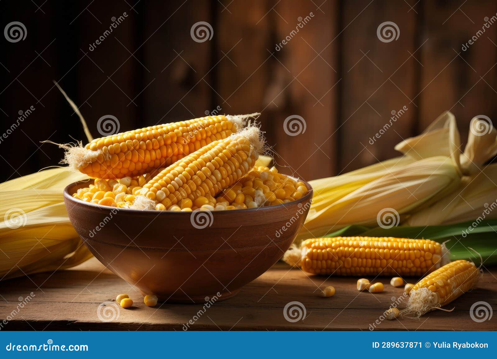 Bowl With Corn Starch, Ripe Cobs And Kernels On White Table Stock Photo ...