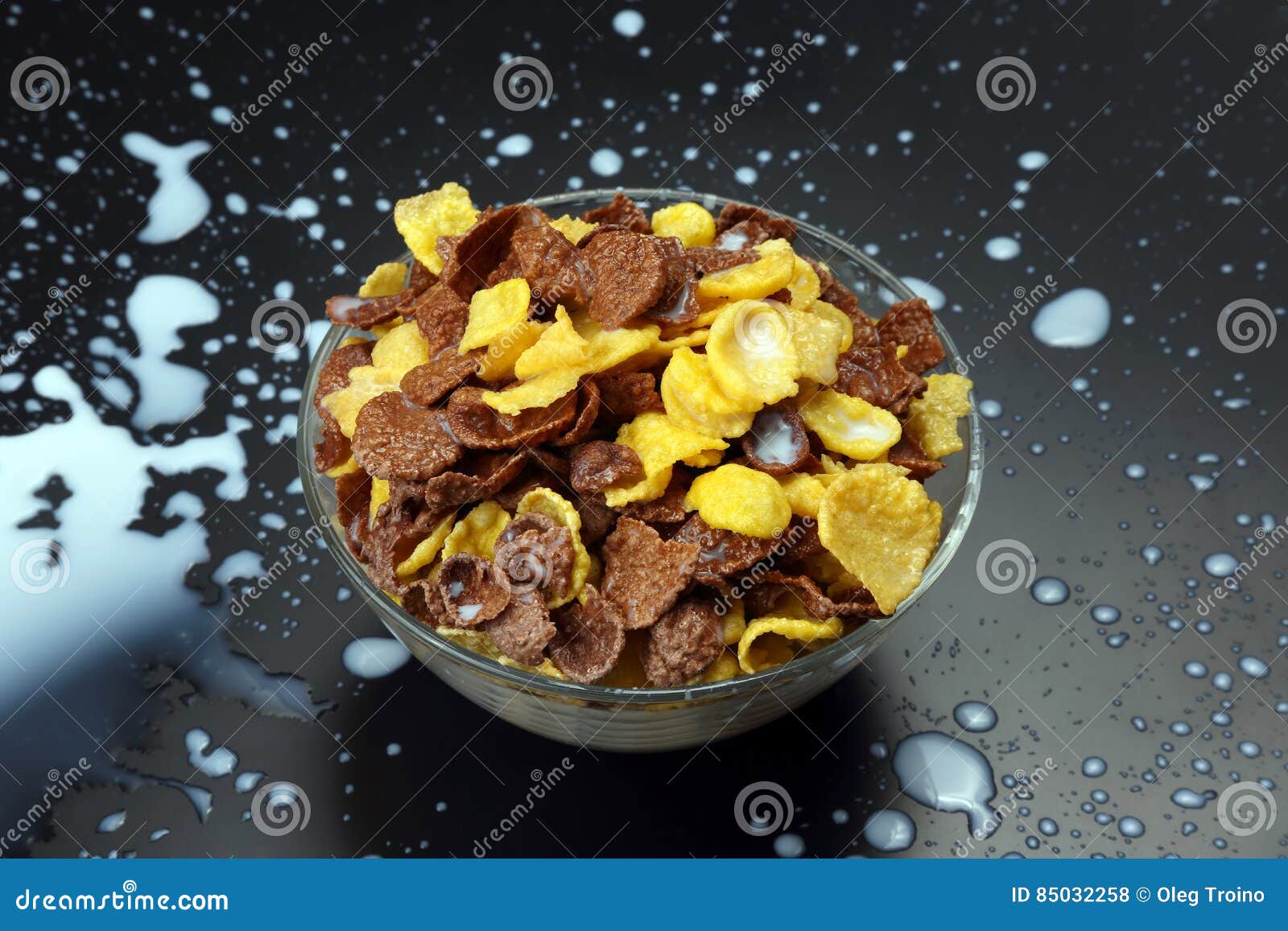 Bowl of Cornflakes Filled with Milk Stock Photo - Image of filled ...