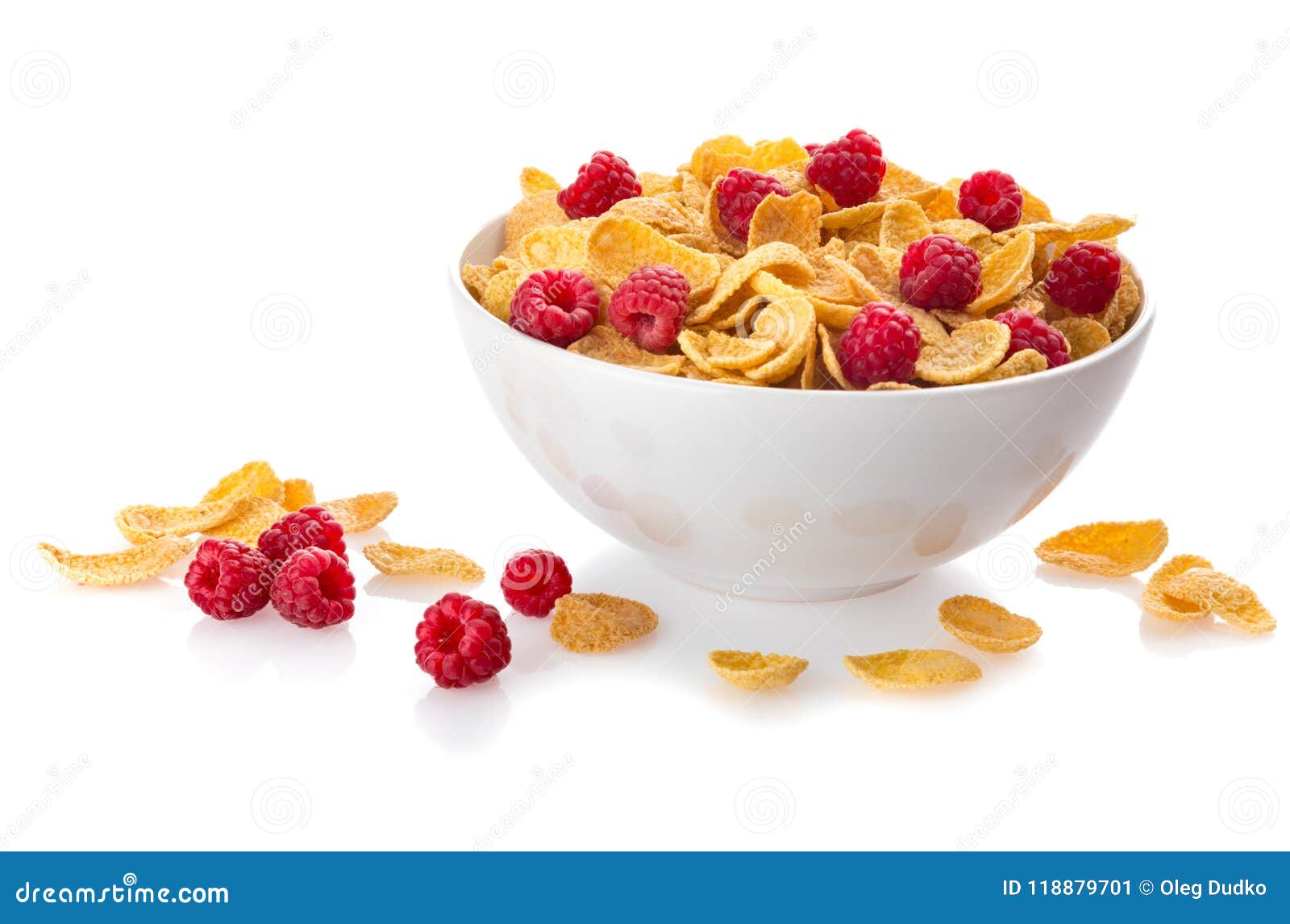 Bowl of Cornflakes and Raspberries Stock Image - Image of berry, white ...