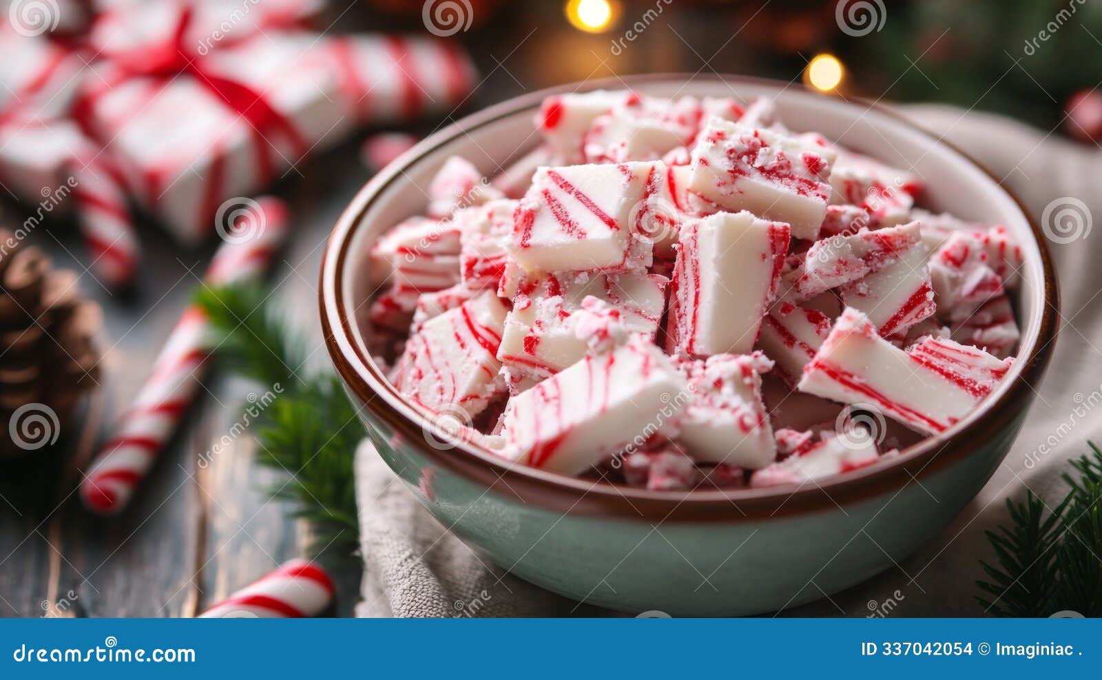 Bowl of Crushed Peppermint Candy with Red and White Stripes Stock ...