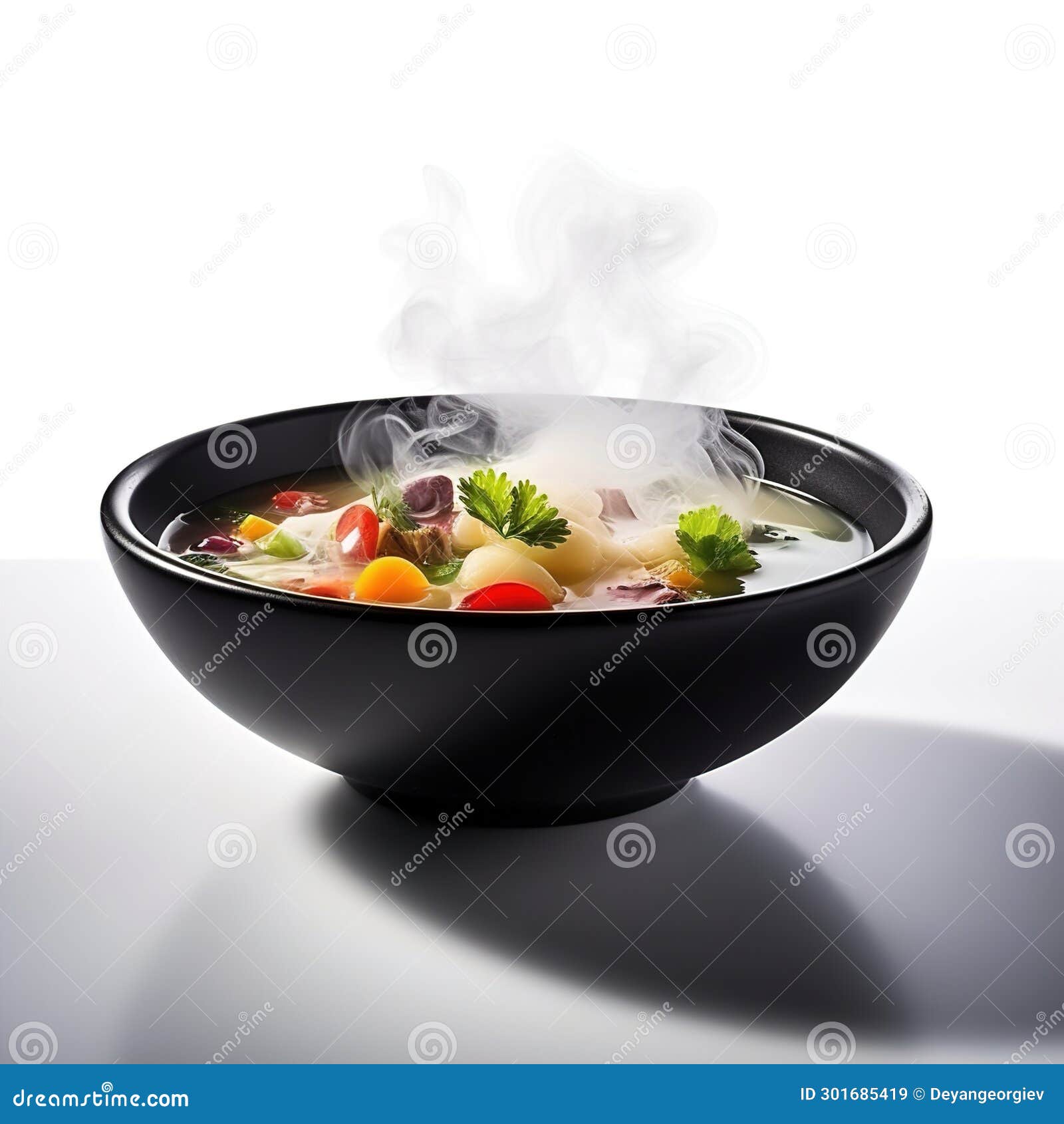 A Bowl of Delicious Steaming Vegetable Soup. White Isolated. Stock ...