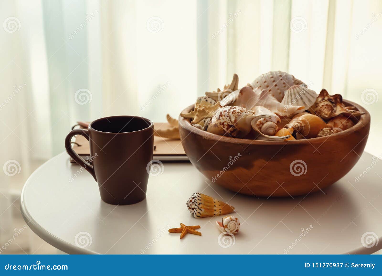Bowl with Different Sea Shells on Light Table Stock Image - Image of ...