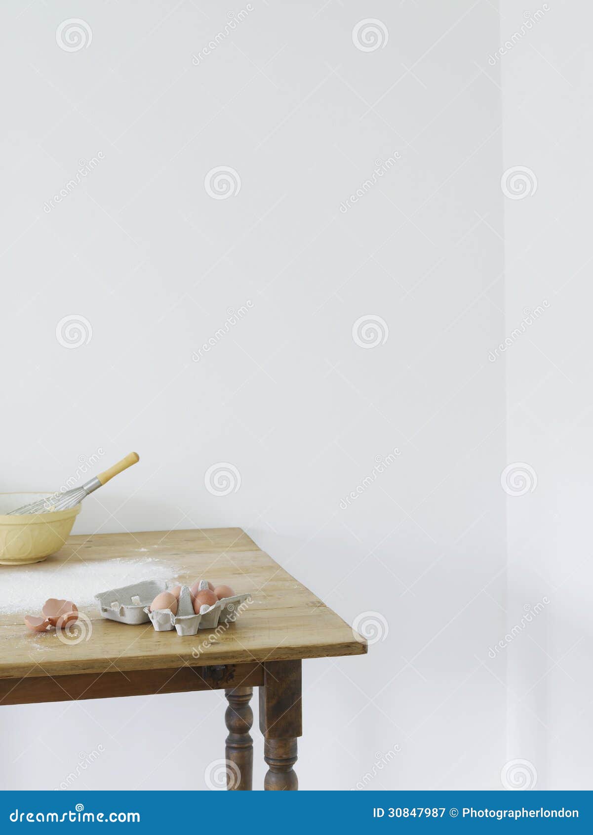 Bowl Eggs and Flour Scattered on Table Stock Image - Image of broken ...