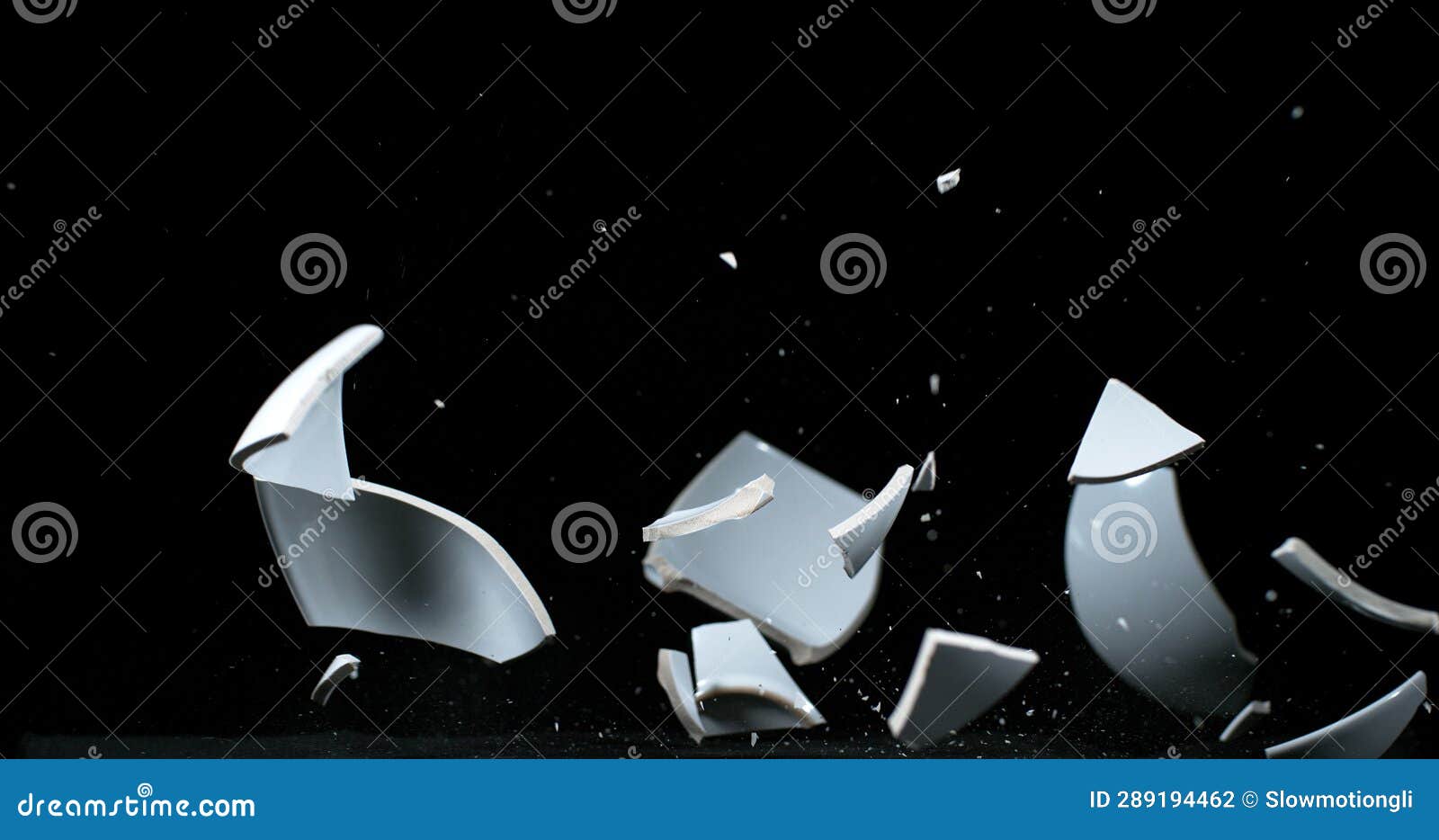 Bowl Falling and Exploding on Black Background Stock Photo - Image of ...