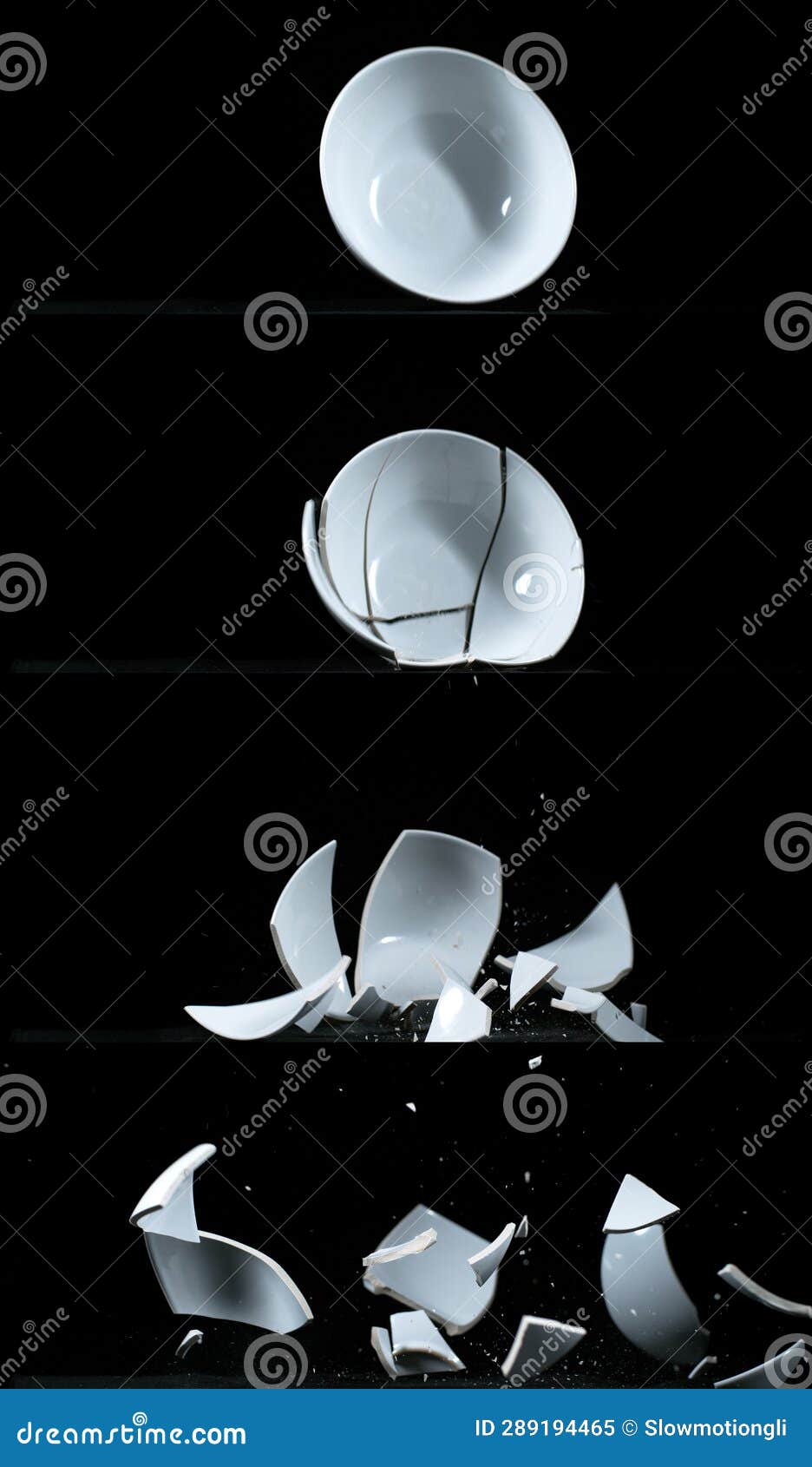 Bowl Falling and Exploding on Black Background Stock Image - Image of ...