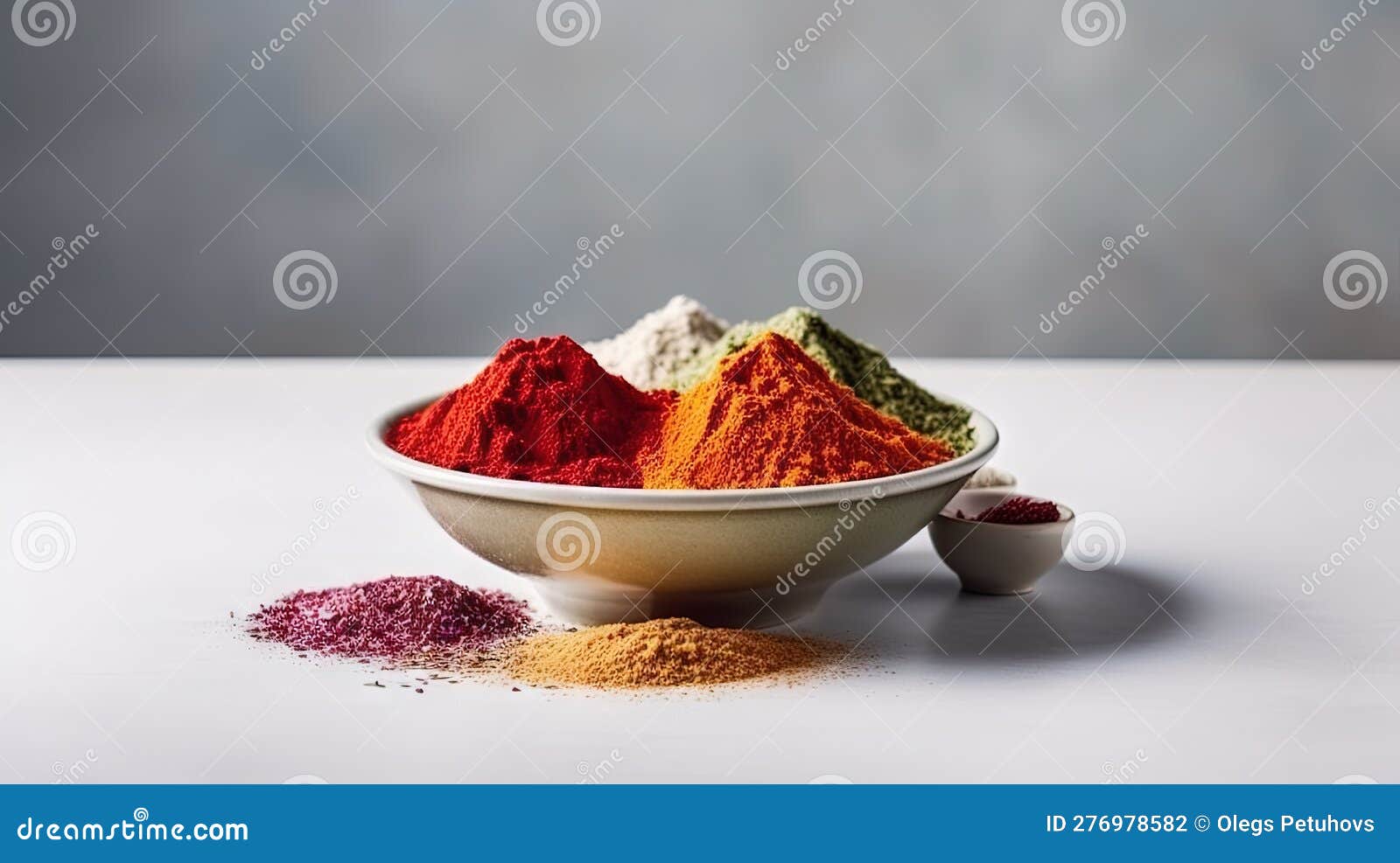 A Bowl Filled with Different Colored Powders on Top of a Table Stock ...