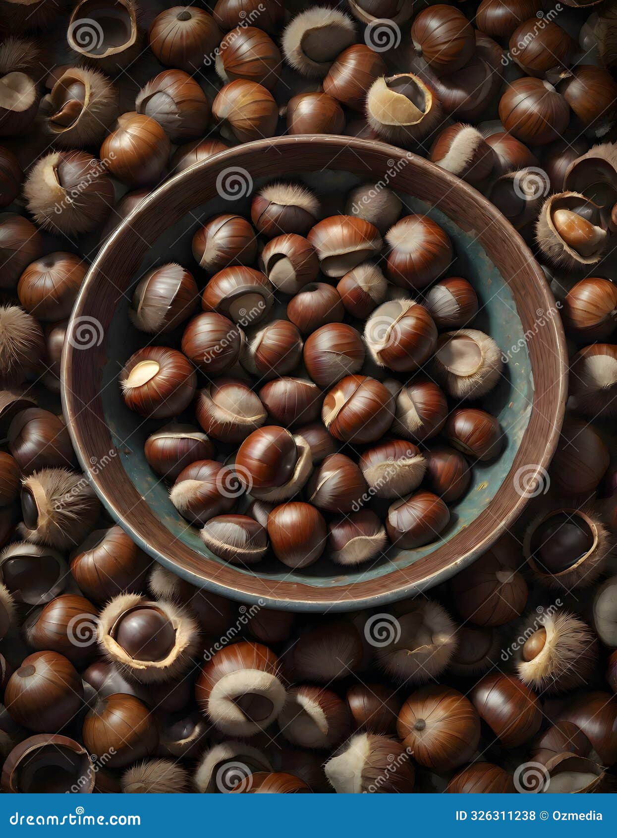 Bowl Filled with Fresh Chestnuts, Some with Their Spiky Outer Shells ...