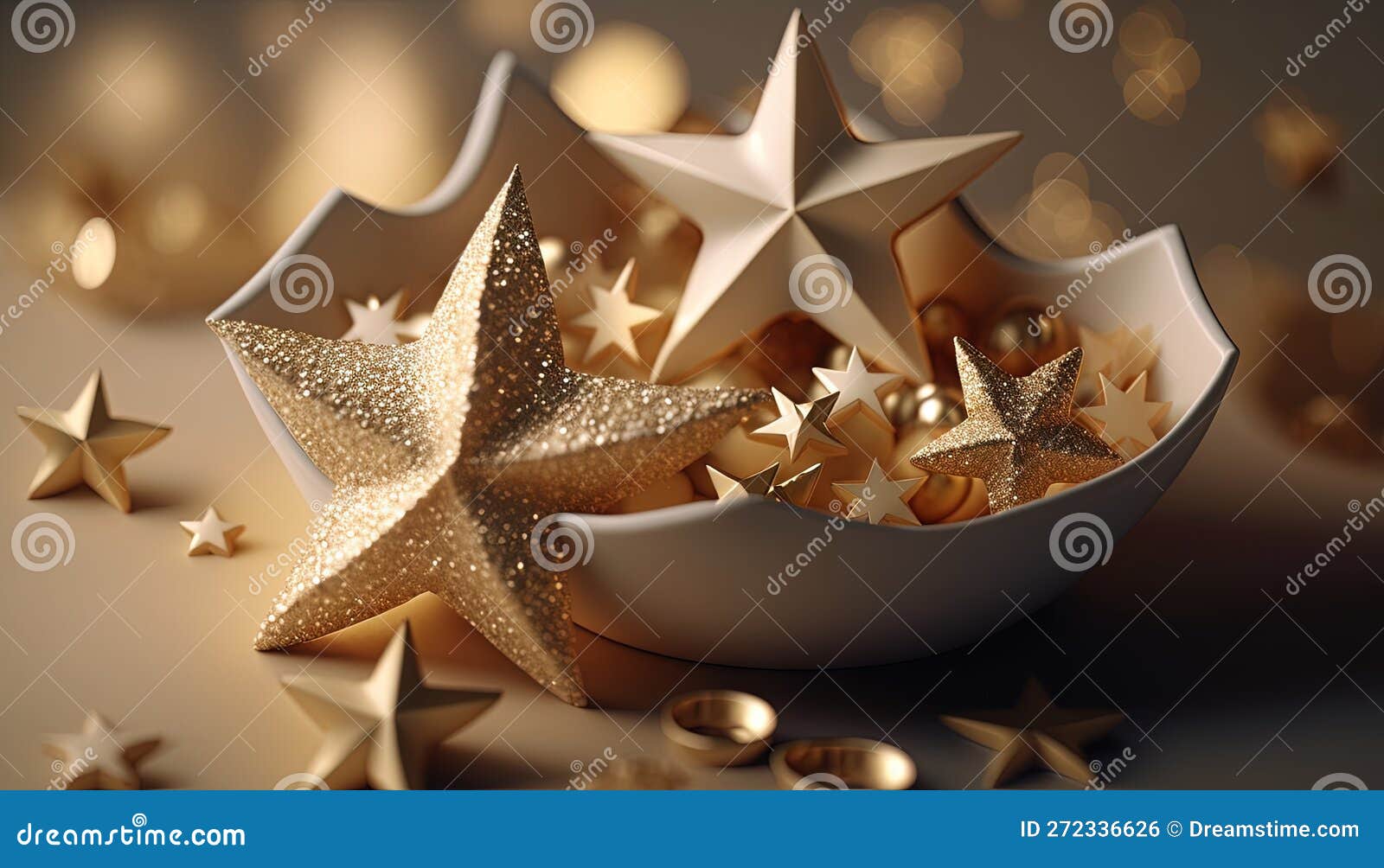 A Bowl Filled with Gold Stars on Top of a Table Stock Illustration ...