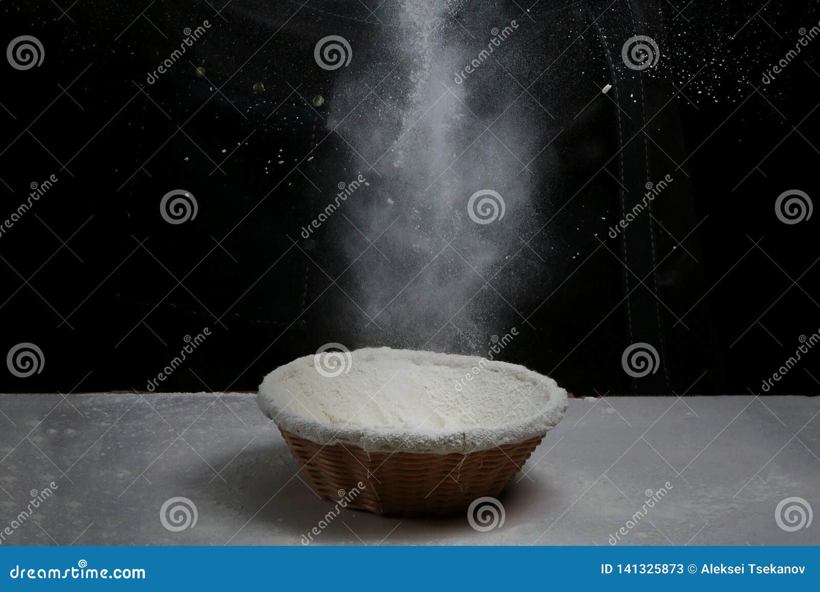 Bowl with Flour on Black Splash on Black Background Stock Image - Image ...