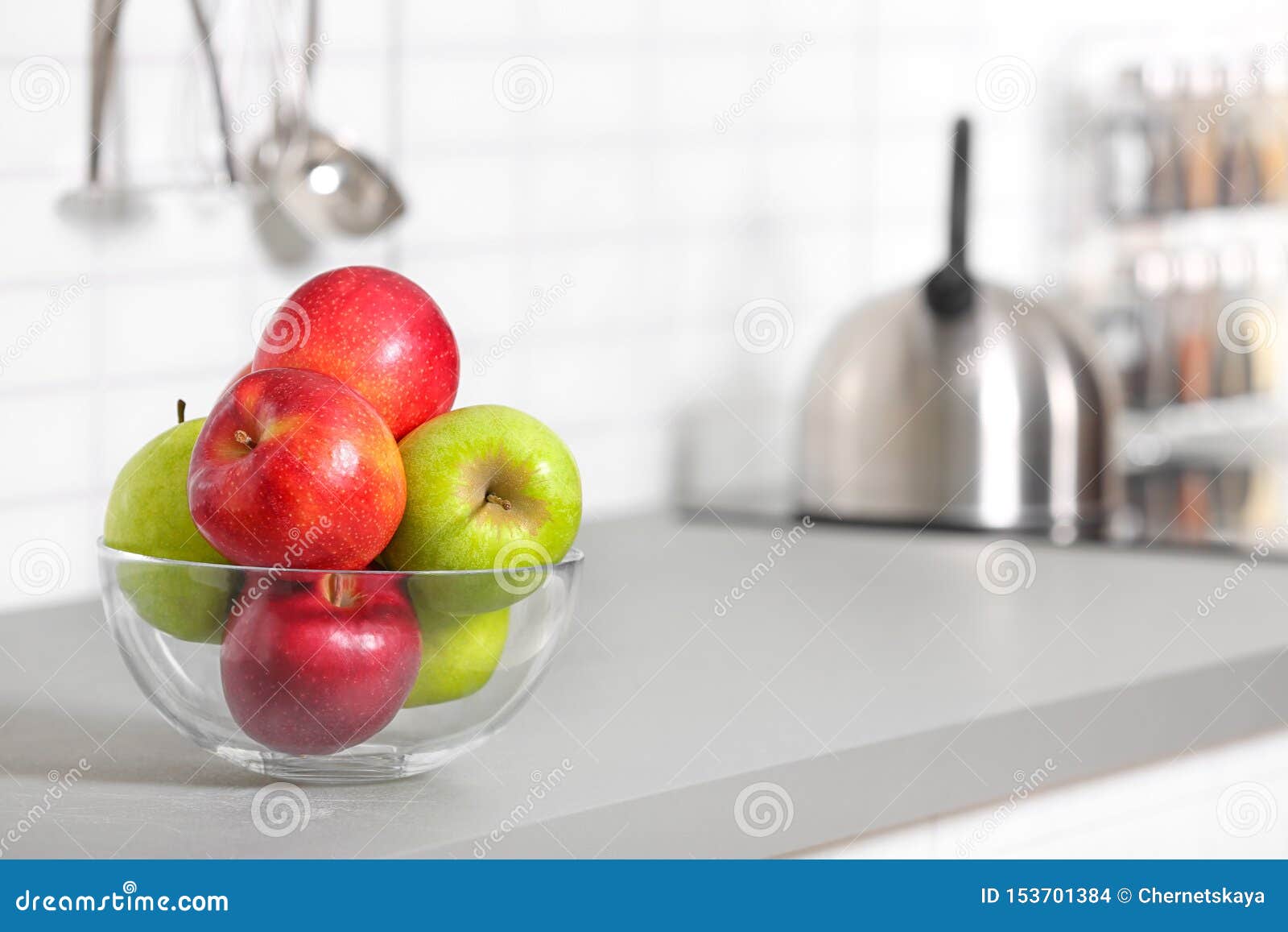 Bowl of Fresh Apples on Kitchen Counter Stock Photo - Image of care ...