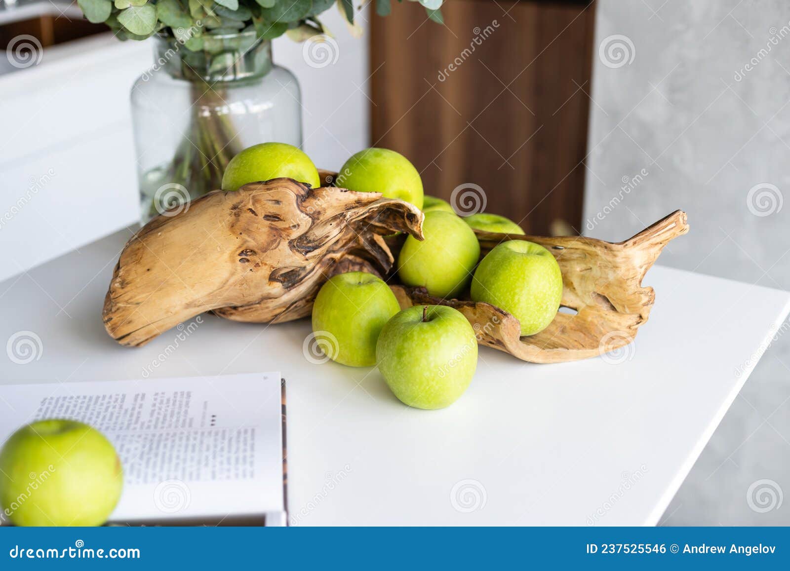 Bowl of Fresh Apples on Kitchen Counter. Space for Text Stock Photo ...