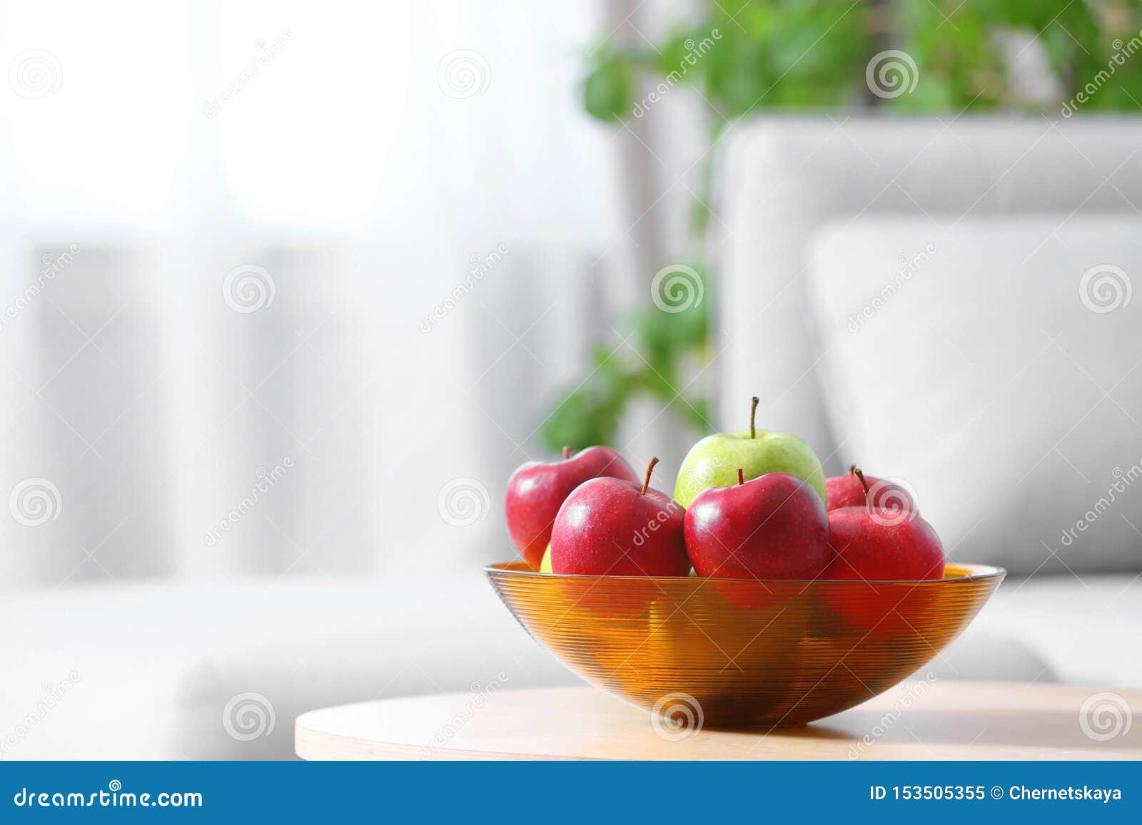 Bowl of Fresh Apples on Table Indoors Stock Image - Image of ingredient ...