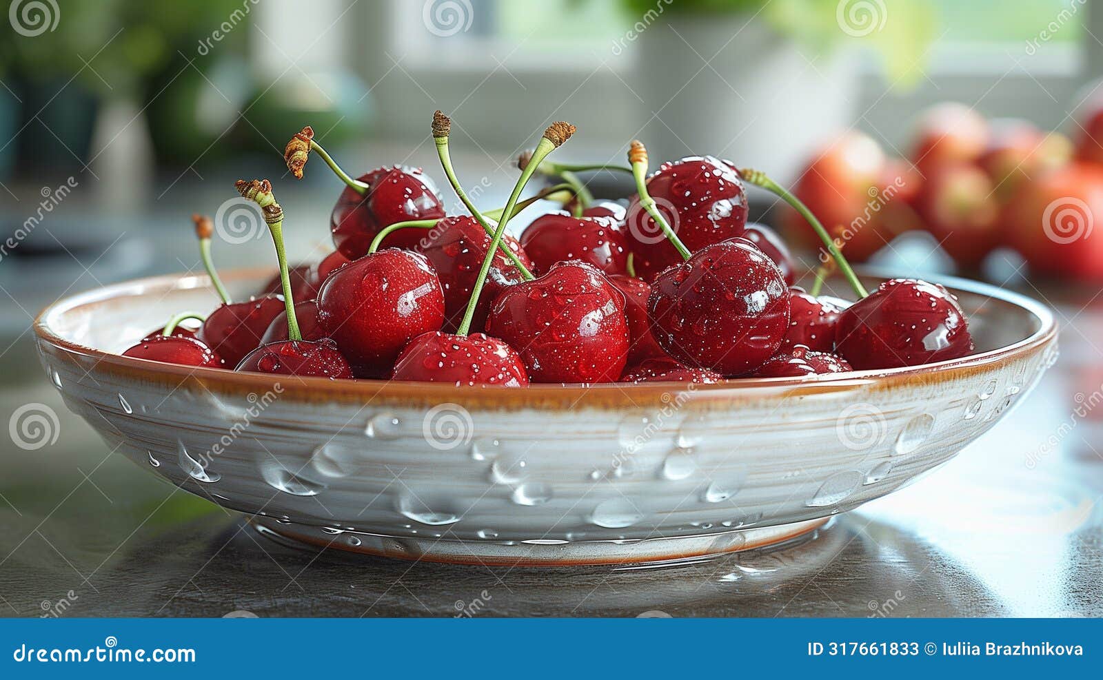 A Bowl of Fresh Cherries on the Kitchen Counter Stock Illustration ...