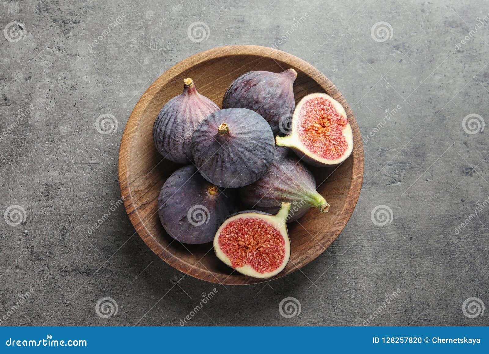 Bowl with Fresh Ripe Figs on Gray Background Stock Photo - Image of ...