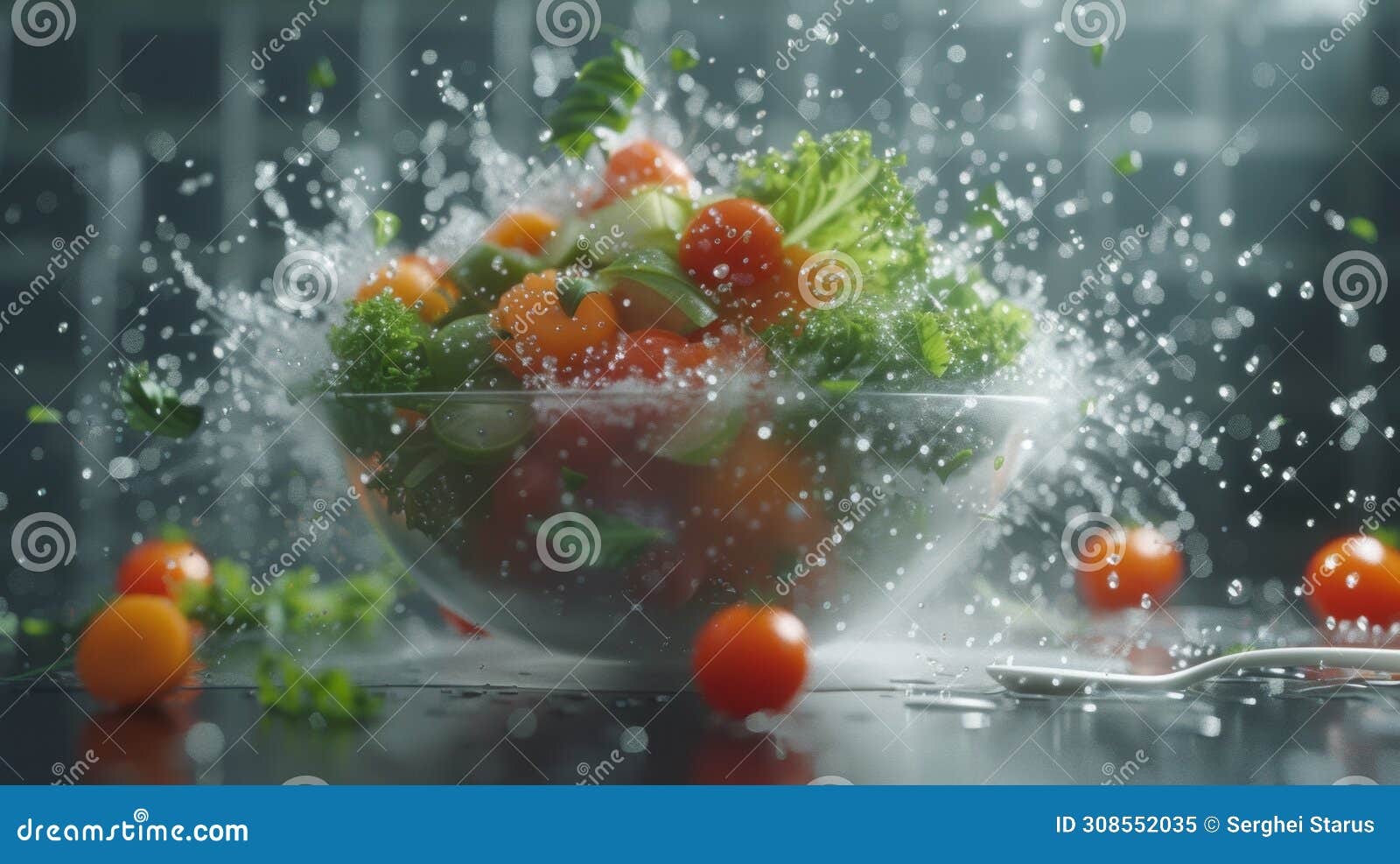A Bowl of Fresh Vegetables Being Sprinkled with Water and Salt, AI ...