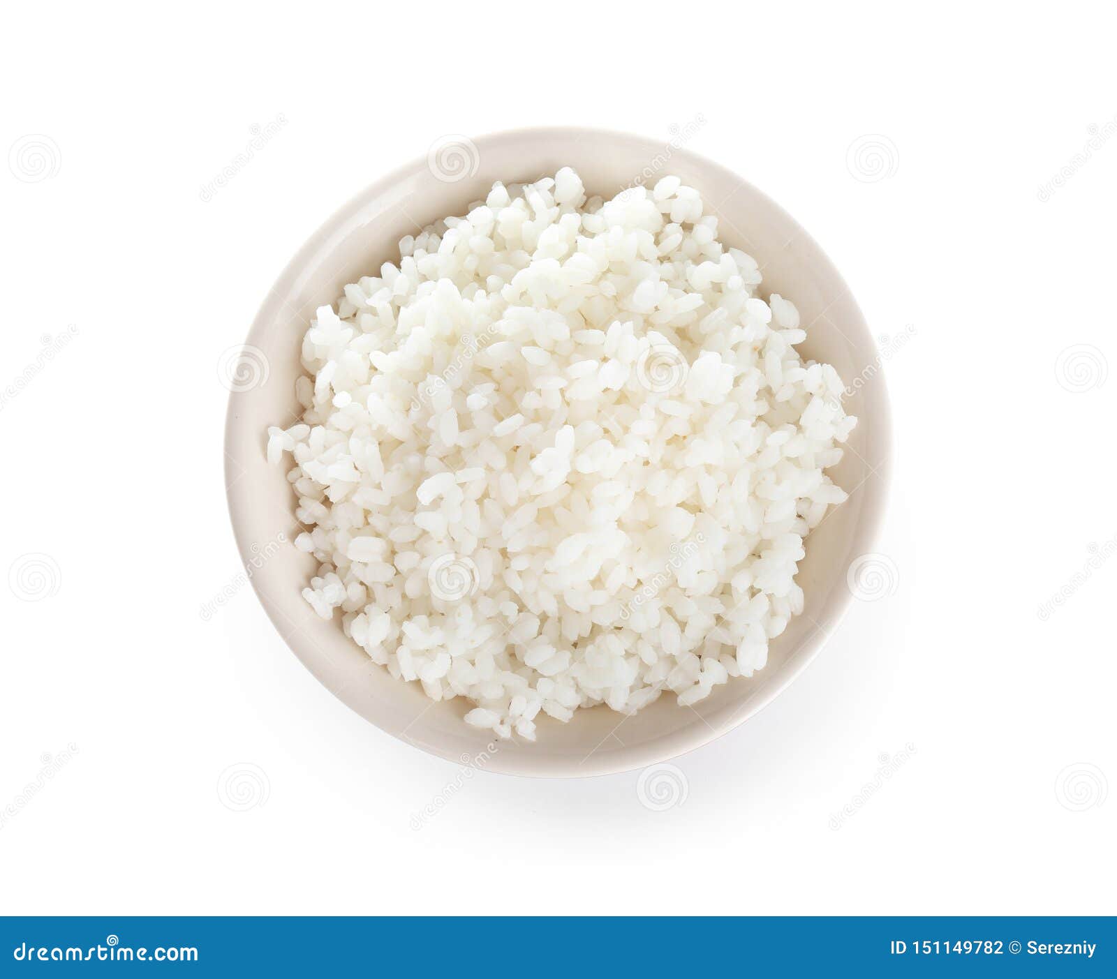 Bowl with Freshly Cooked Rice on White Background Stock Photo - Image ...