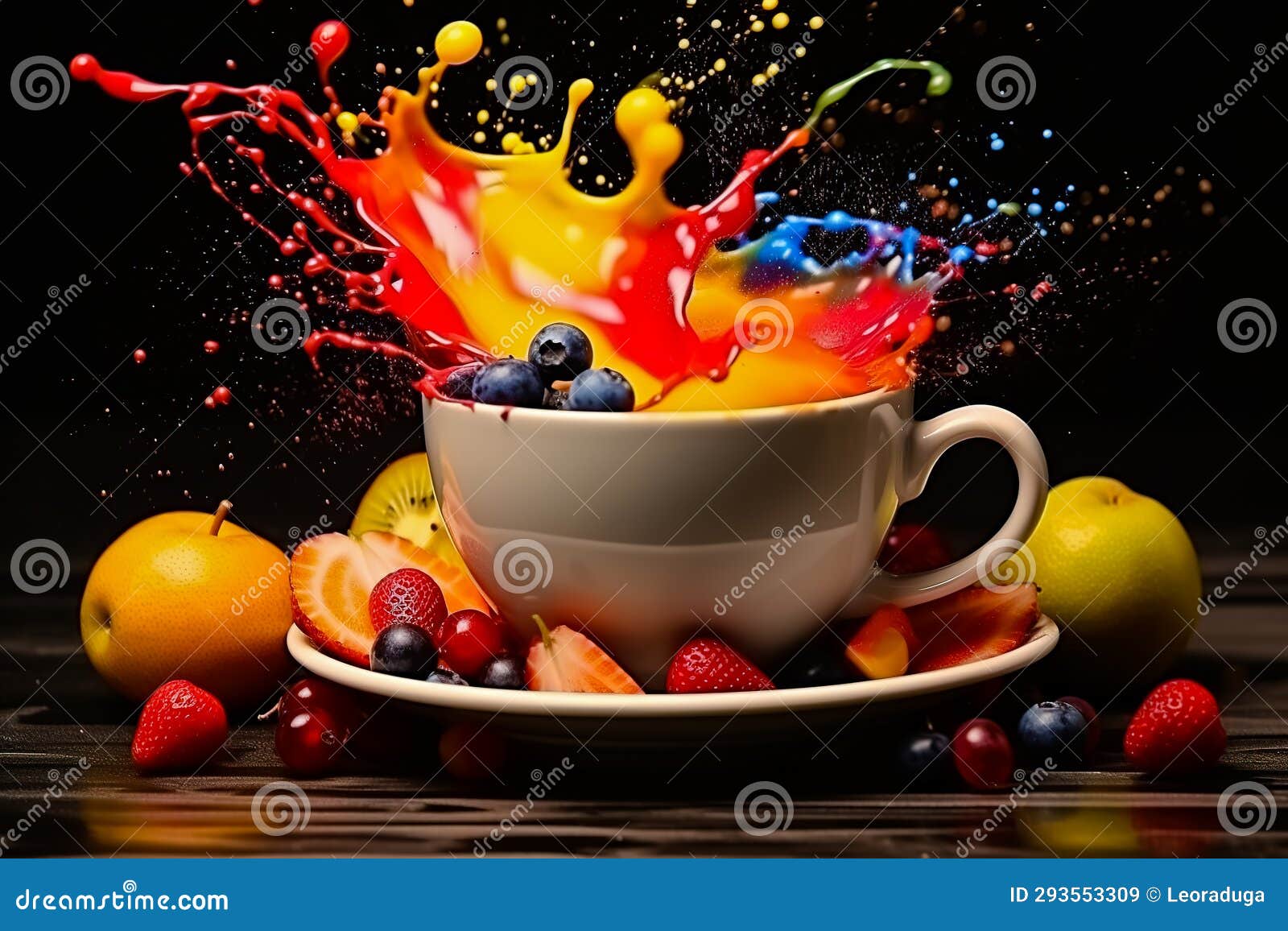 Bowl of Fruit with Splashing Paint on it Stock Illustration ...