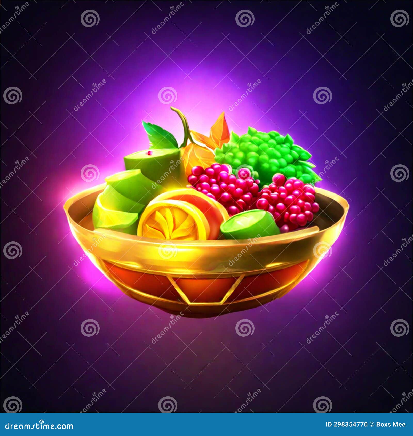 Bowl With Fruits And Berries Vector Illustration In Neon Style Stock Illustration