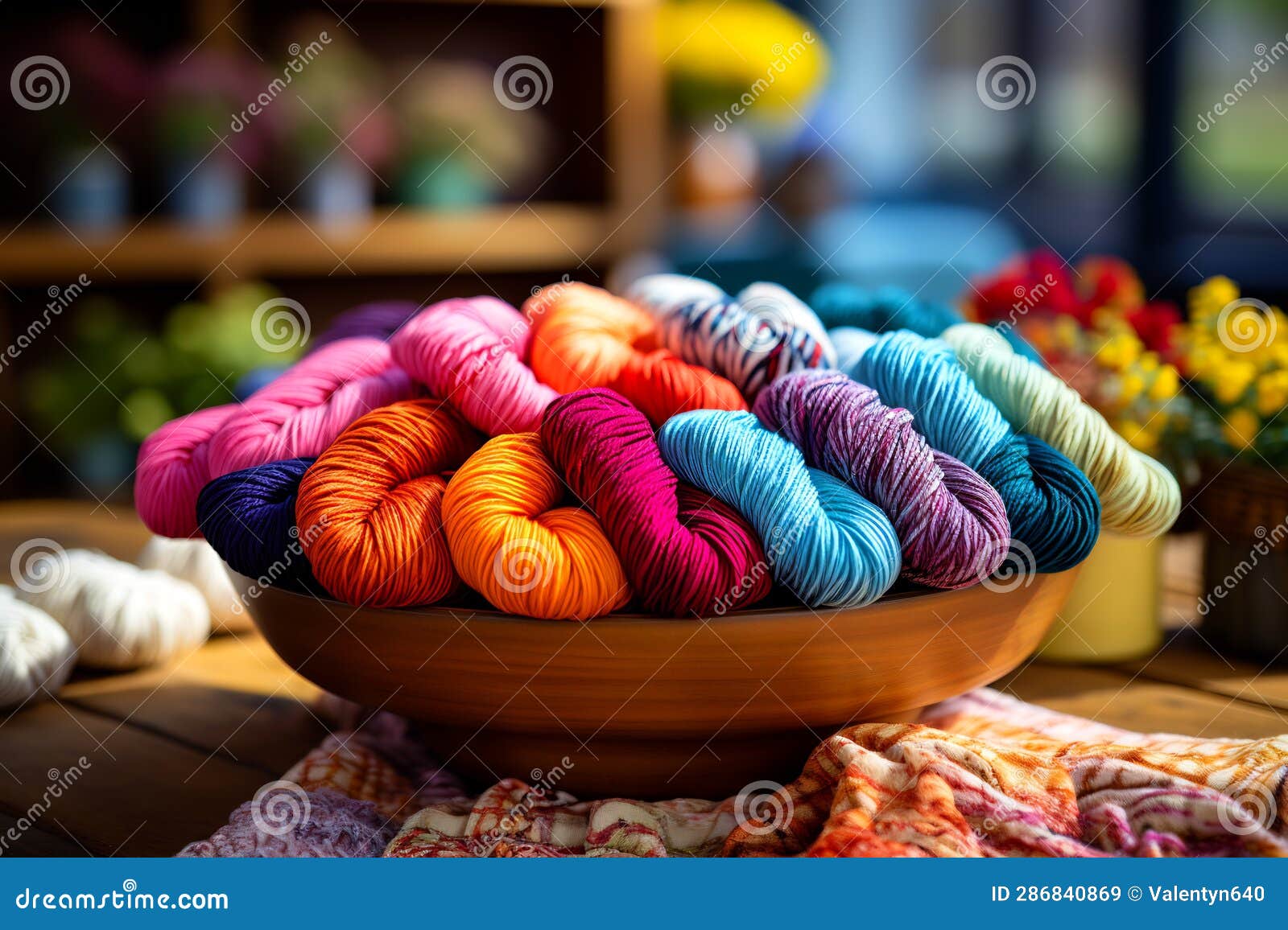 Bowl Full of Yarn Sitting on Top of Table. Generative AI Stock ...