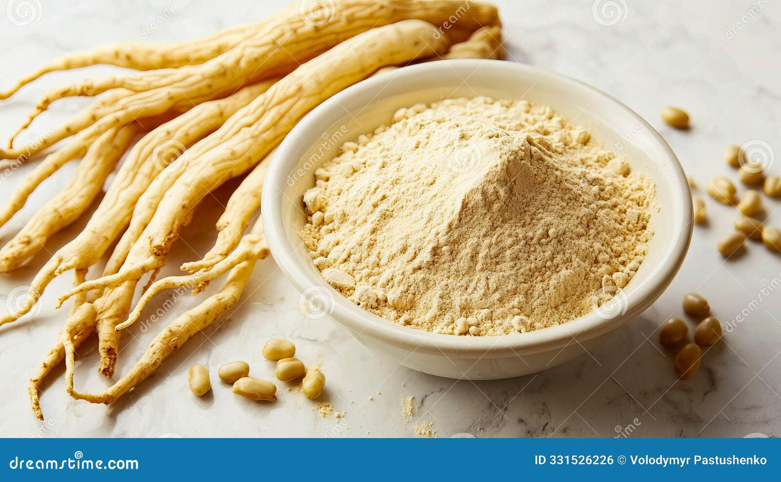 A Bowl of Ginseng Root Powder Next To a Pile of Gingers Stock Photo ...