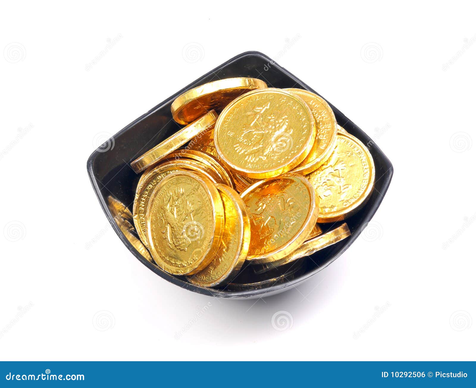 Bowl of gold coins stock photo. Image of golden, number - 10292506