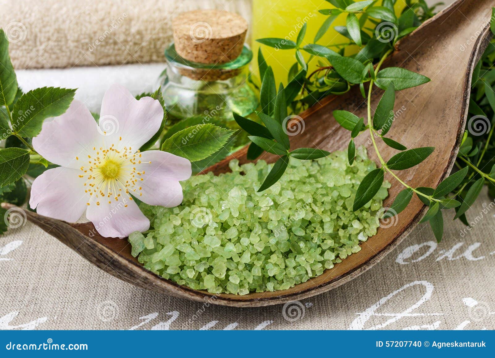 Bowl of green sea salt stock photo. Image of granular - 57207740