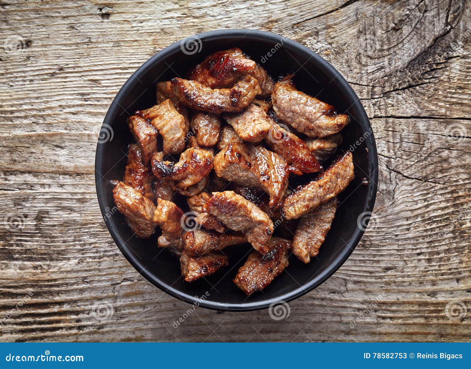 Bowl of Grilled Beef Chunks, from Above Stock Image - Image of fresh ...