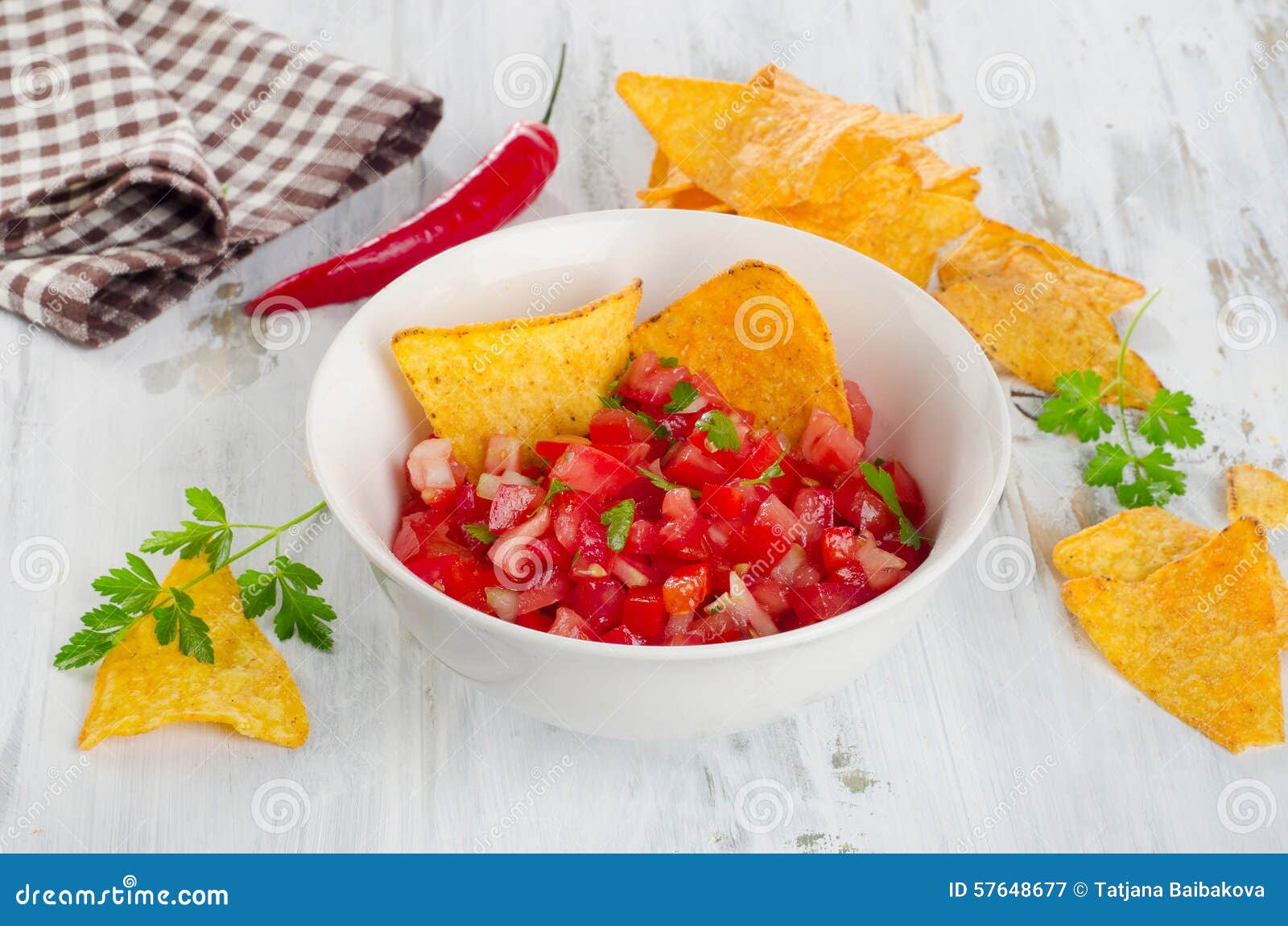 Bowl of Homemade Salsa Dip with Chips. Stock Image - Image of delicious ...