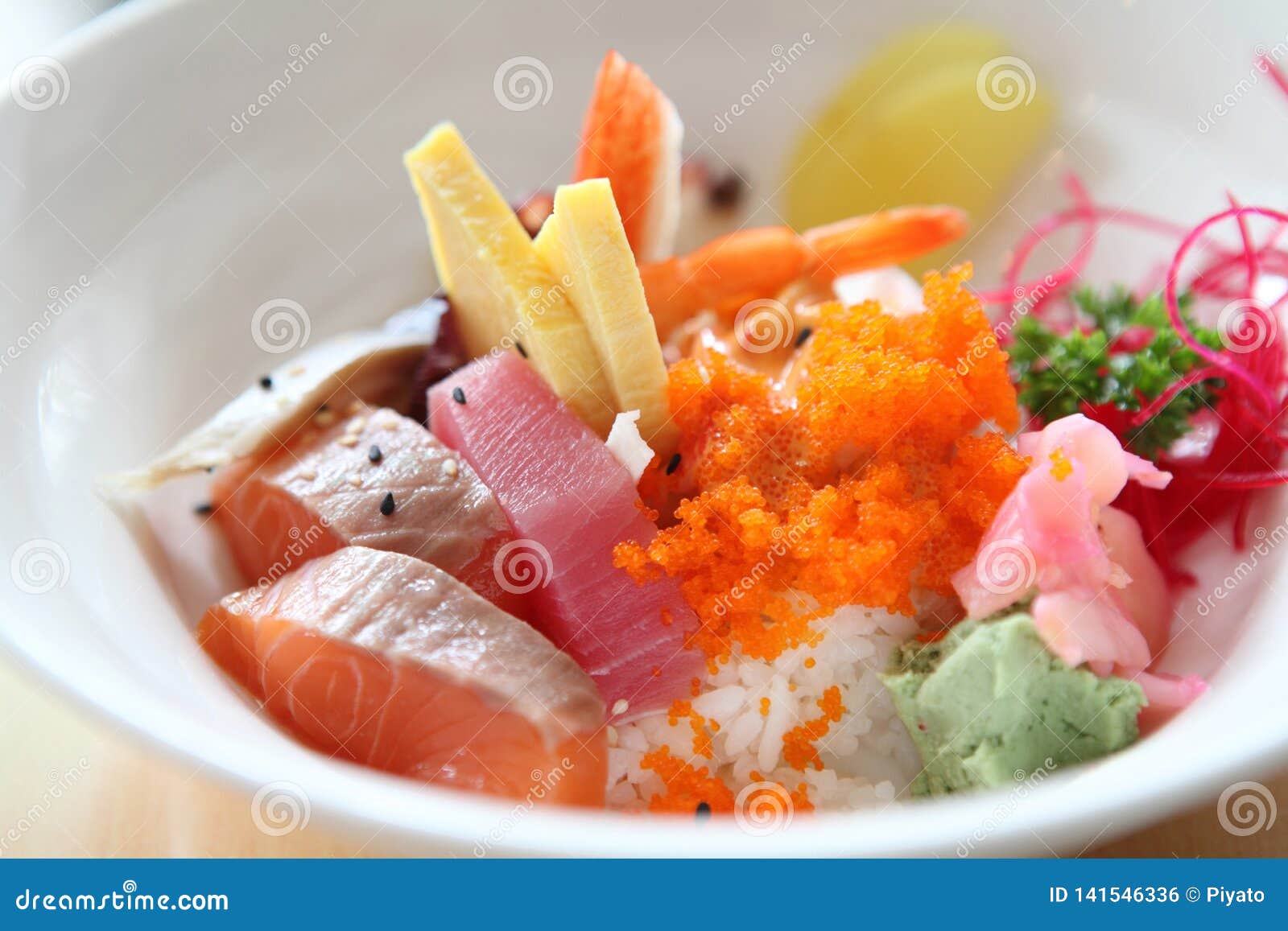 Bowl of Japanese Mix Sashimi Don on Rice Stock Photo - Image of asian ...