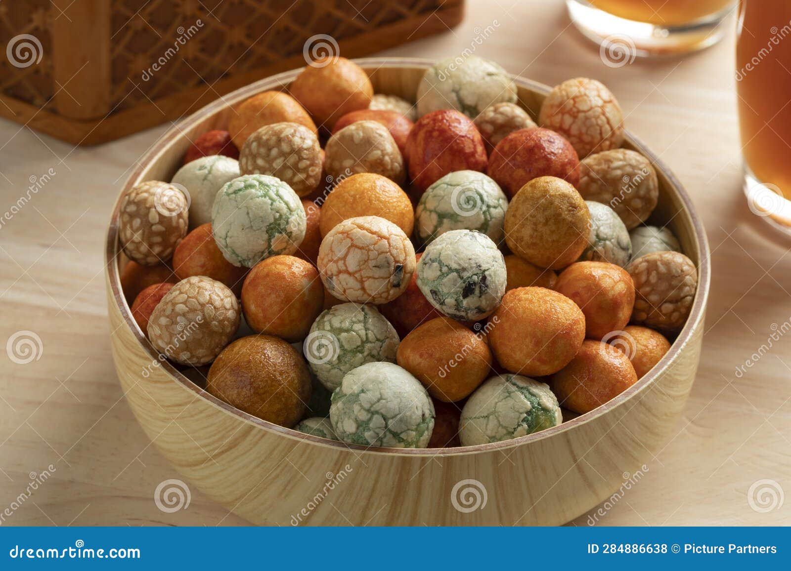 Bowl with Japanese Mixed Coated Peanuts on the Table Stock Photo ...