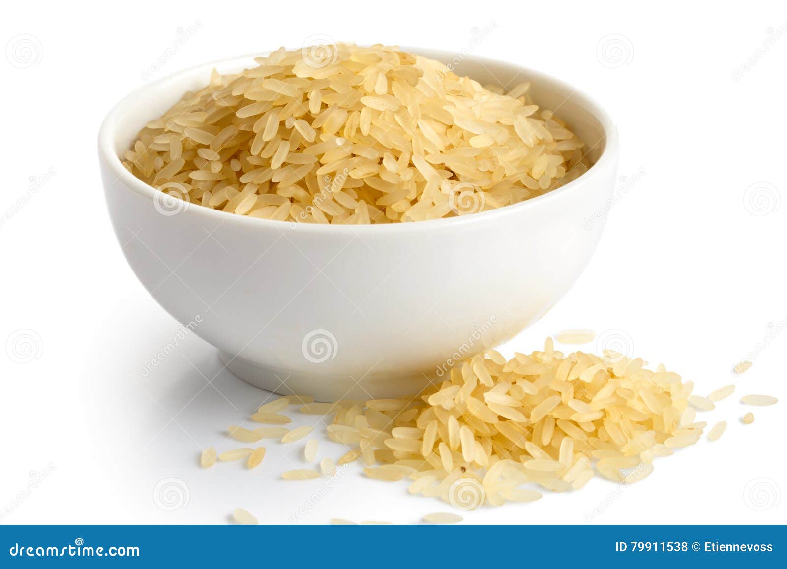 Bowl of Long Grain Parboiled Rice Isolated on White. Spilled Rice Stock ...