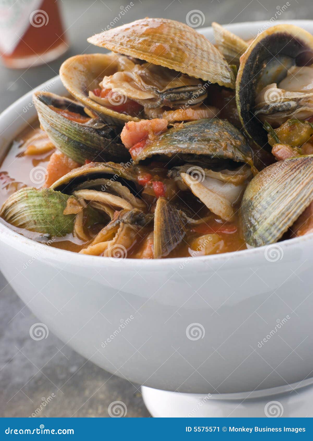 Bowl of Manhattan Clams with Hot Chilli Sauce Stock Image - Image of ...