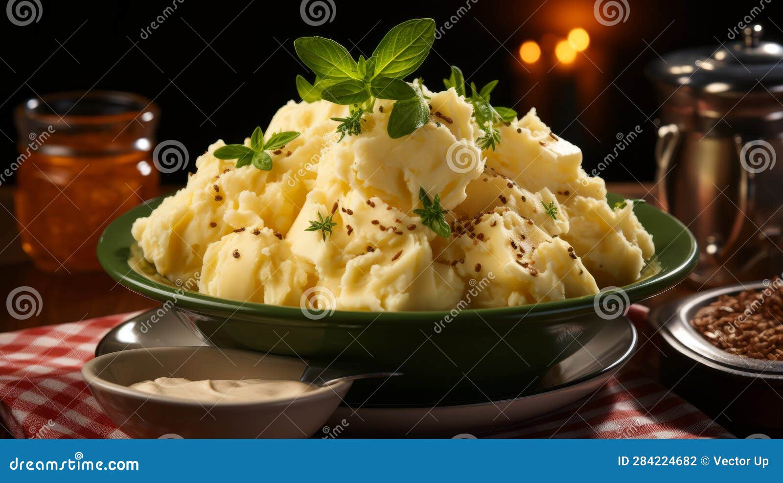 A Bowl of Mashed Potatoes. Generative AI. Stock Photo - Image of green ...