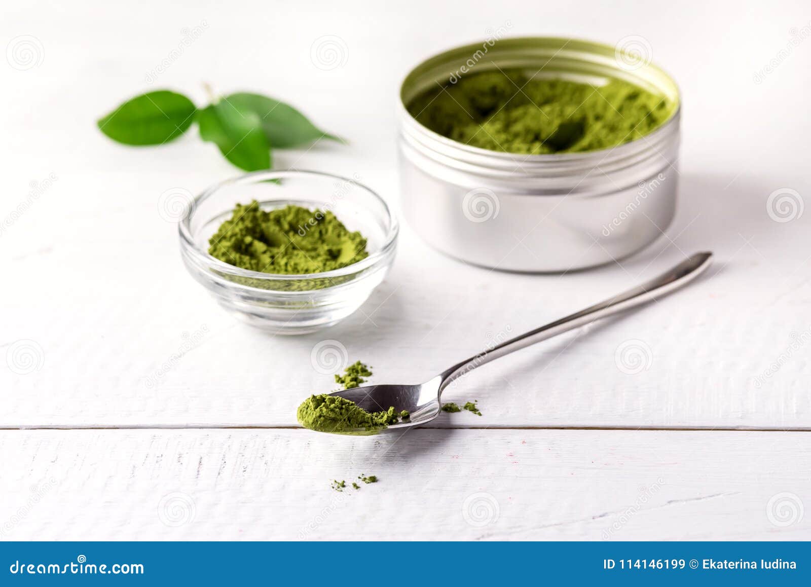 Bowl with Matcha Tea on White Wooden Background Stock Image - Image of ...