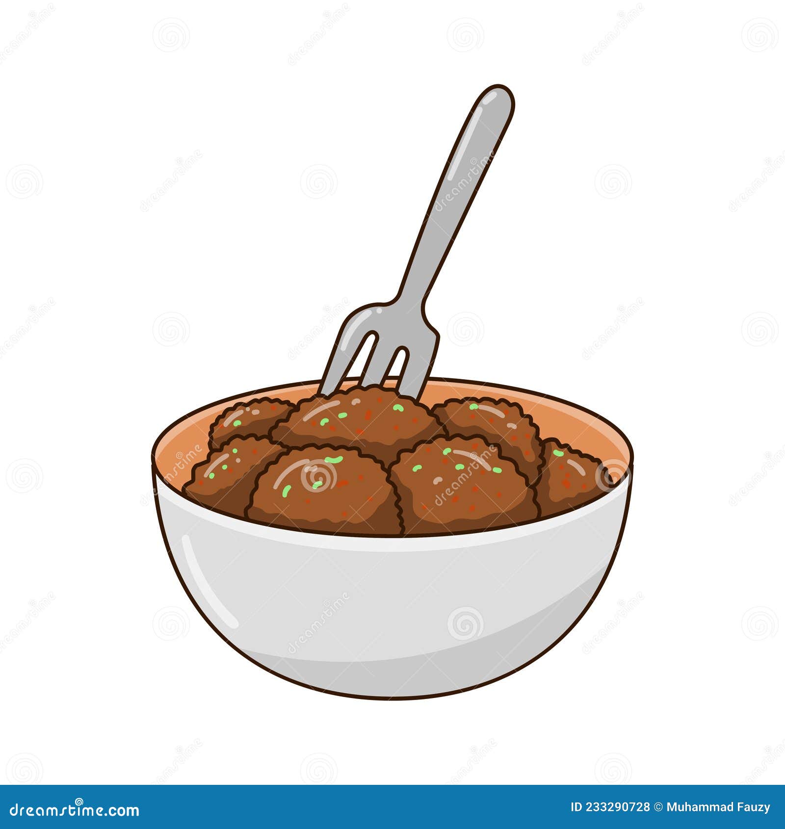 Bowl of Meatballs with Fork Vector Illustration Stock Vector ...