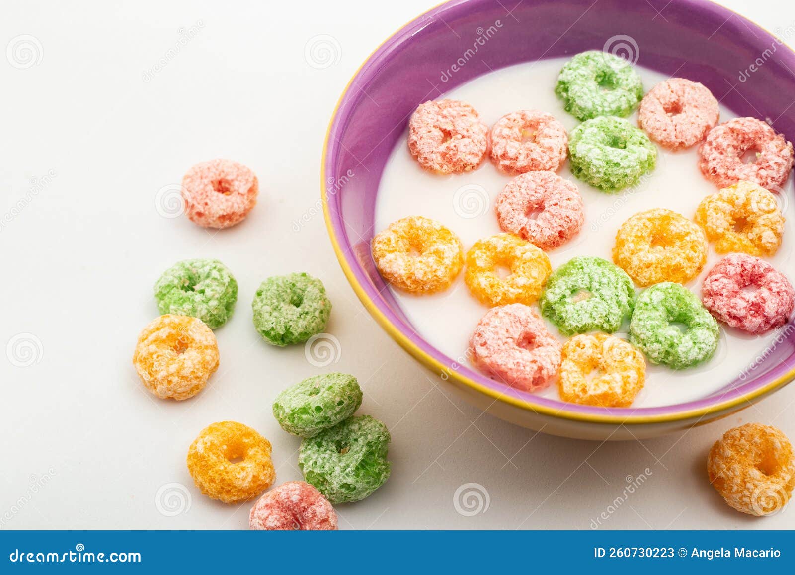 A Bowl of Milk and Colorful Breakfast Cereal. Stock Image - Image of ...