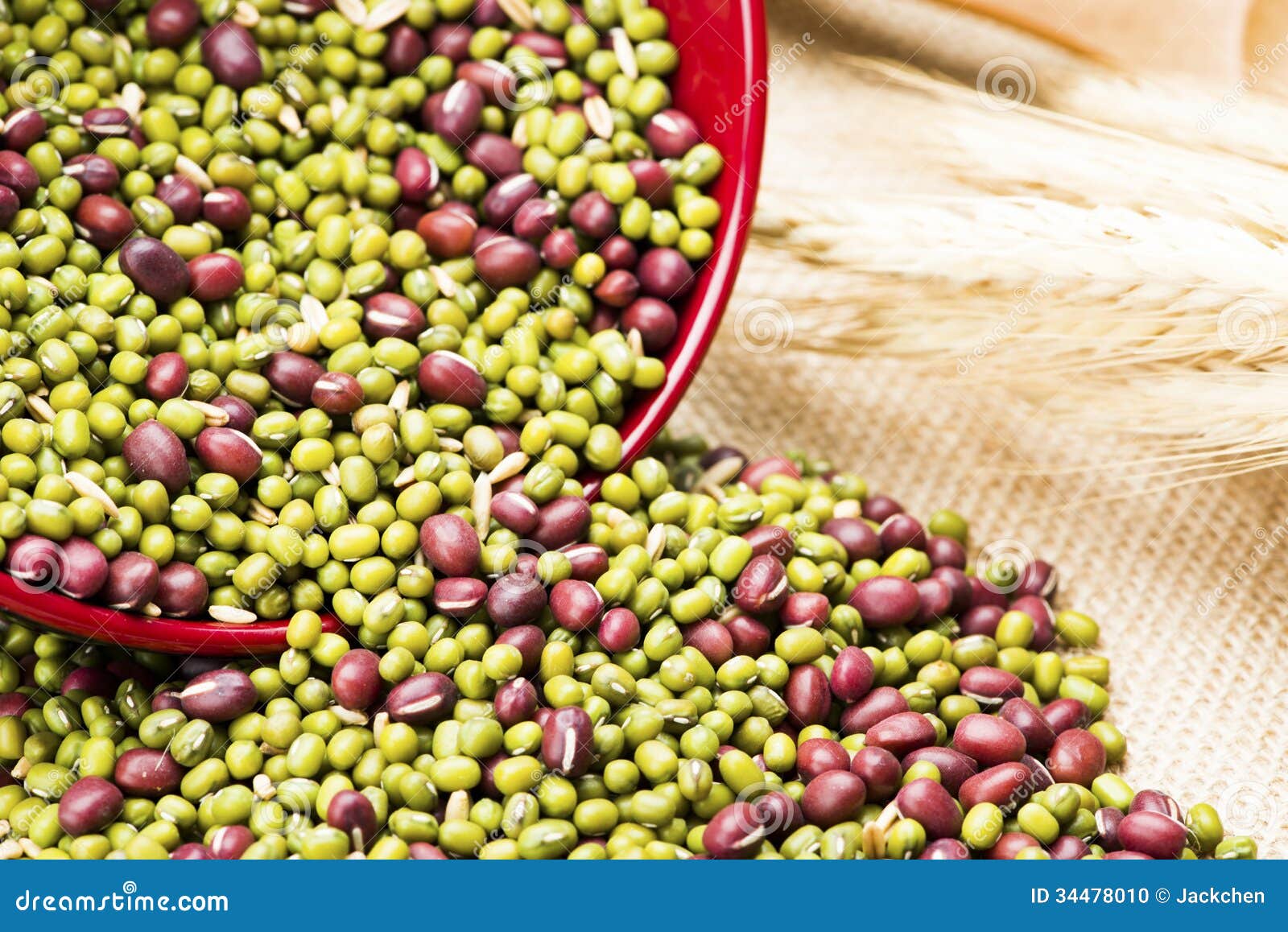 Bowl of Mixed Beans on the Burlap with Wheat Stock Photo - Image of ...