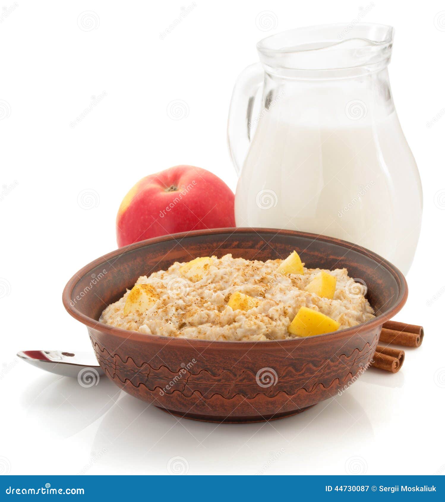 Bowl of oatmeal on white stock image. Image of food, grain - 44730087