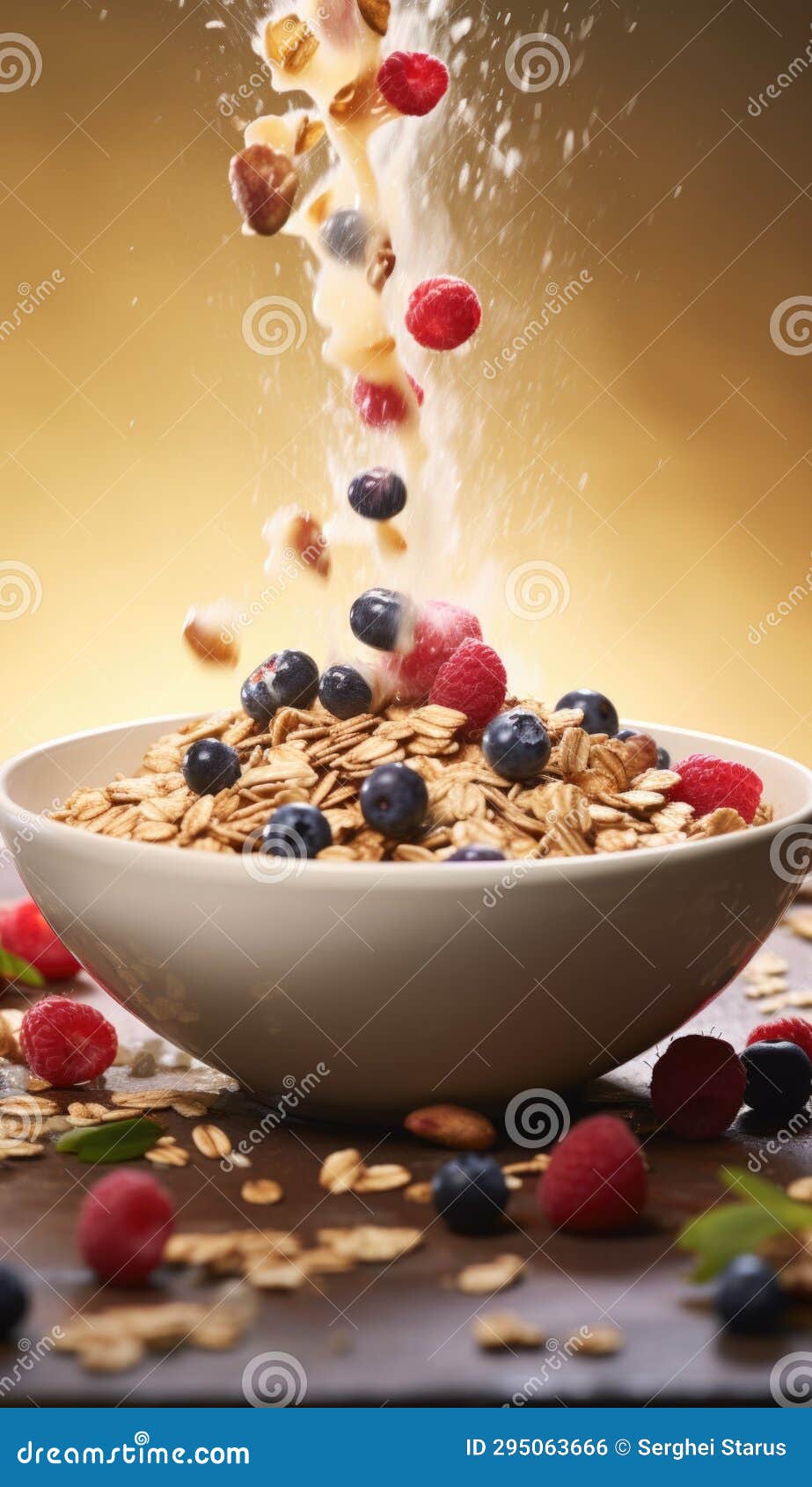 A Bowl of Oats with Berries and Nuts Falling into it, AI Stock Photo ...