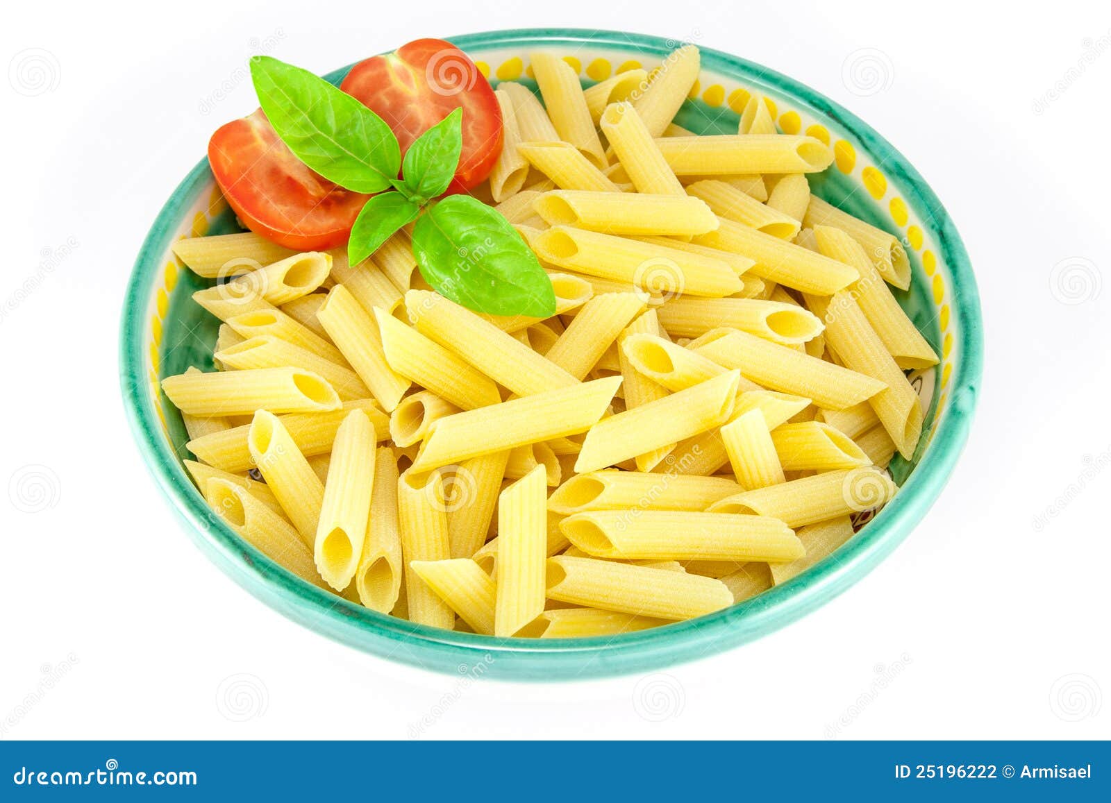 Bowl of Pens Pasta with Tomatoes and Basil Stock Photo - Image of ...
