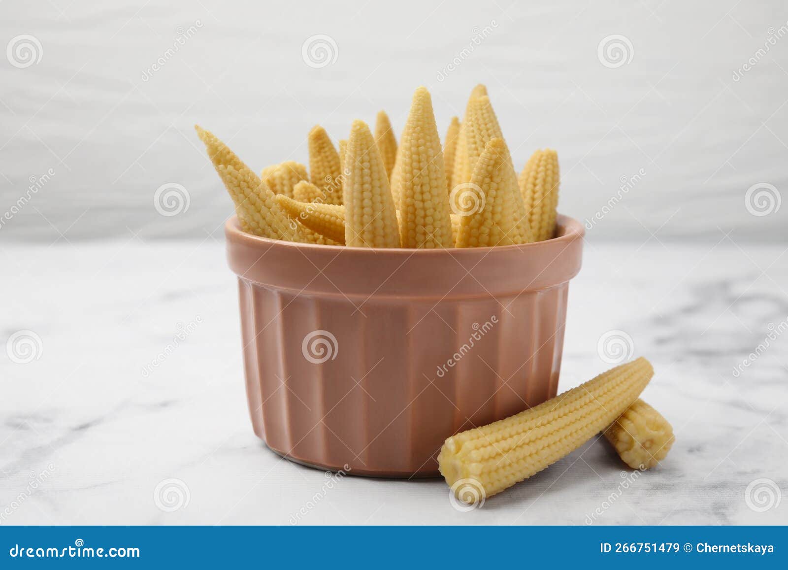 Bowl and Pickled Baby Corn on White Marble Table Stock Image - Image of ...