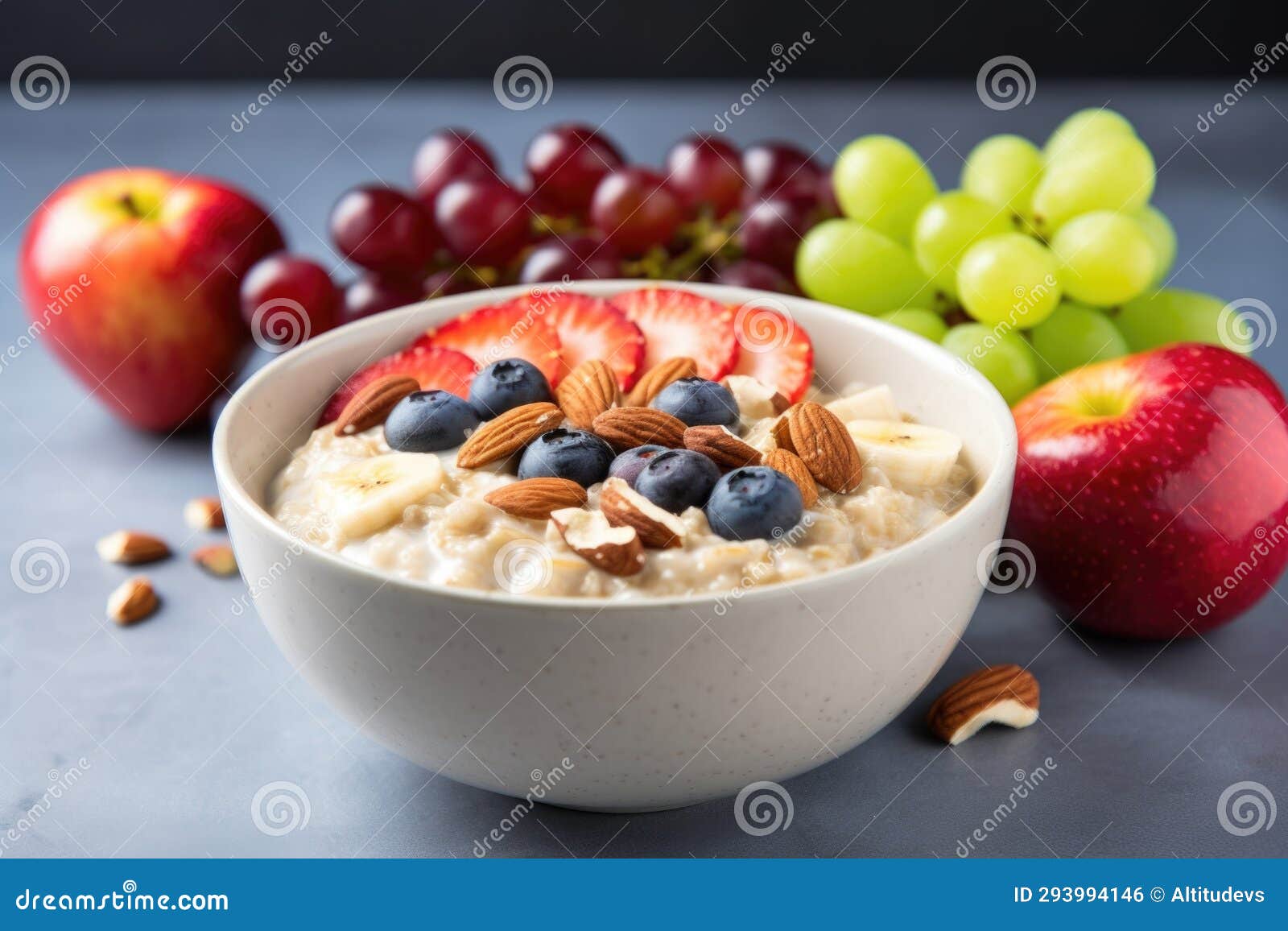 Bowl of Plain Oatmeal with Assorted Fruit Toppings Stock Photo - Image ...