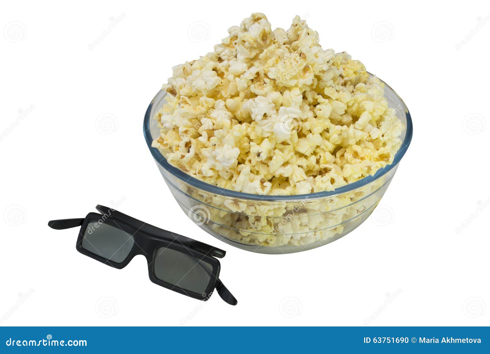 Bowl of Popcorn and Glasses 3d Stock Photo - Image of grain, freshness ...